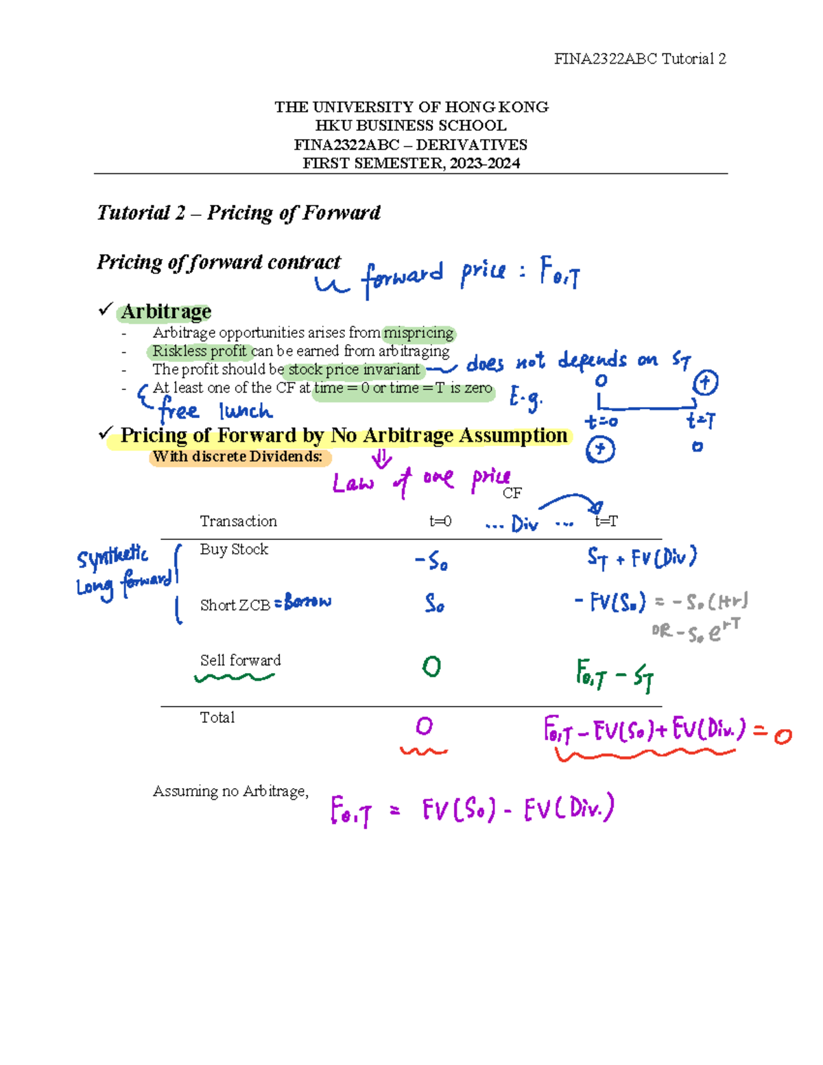 FINA2322 Tutorial 2 - THE UNIVERSITY OF HONG KONG HKU BUSINESS SCHOOL ...