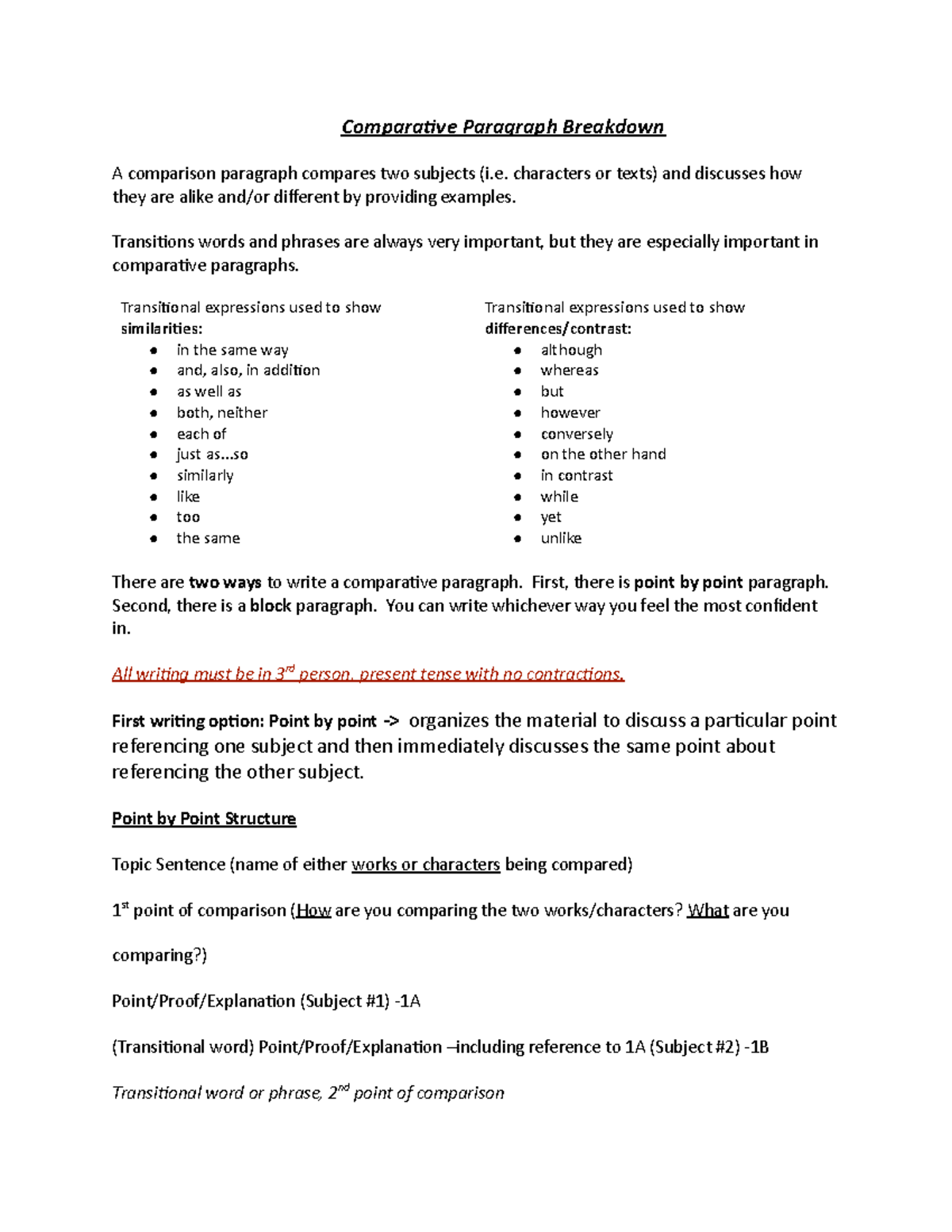 4U Comparative Essay Breakdown - Comparative Paragraph Breakdown A ...