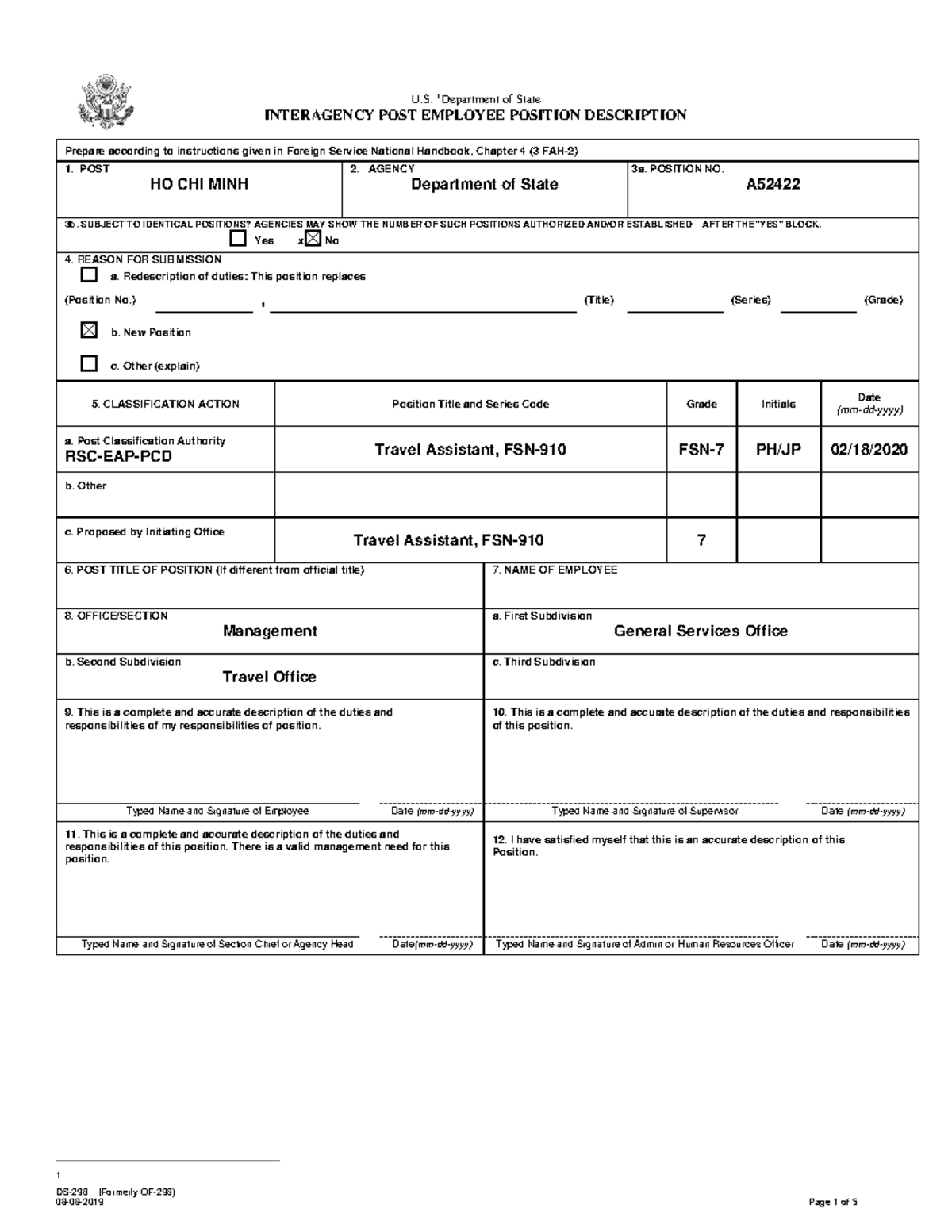 Position Description Travel Assistant - DS-298 (Formerly OF-298) U. 1 ...