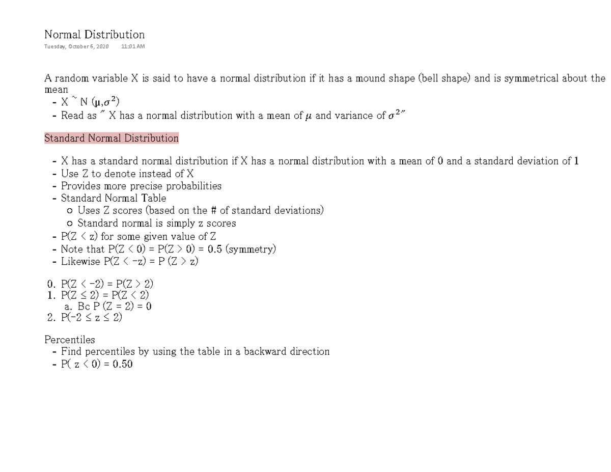 Normal distribution - - Studocu