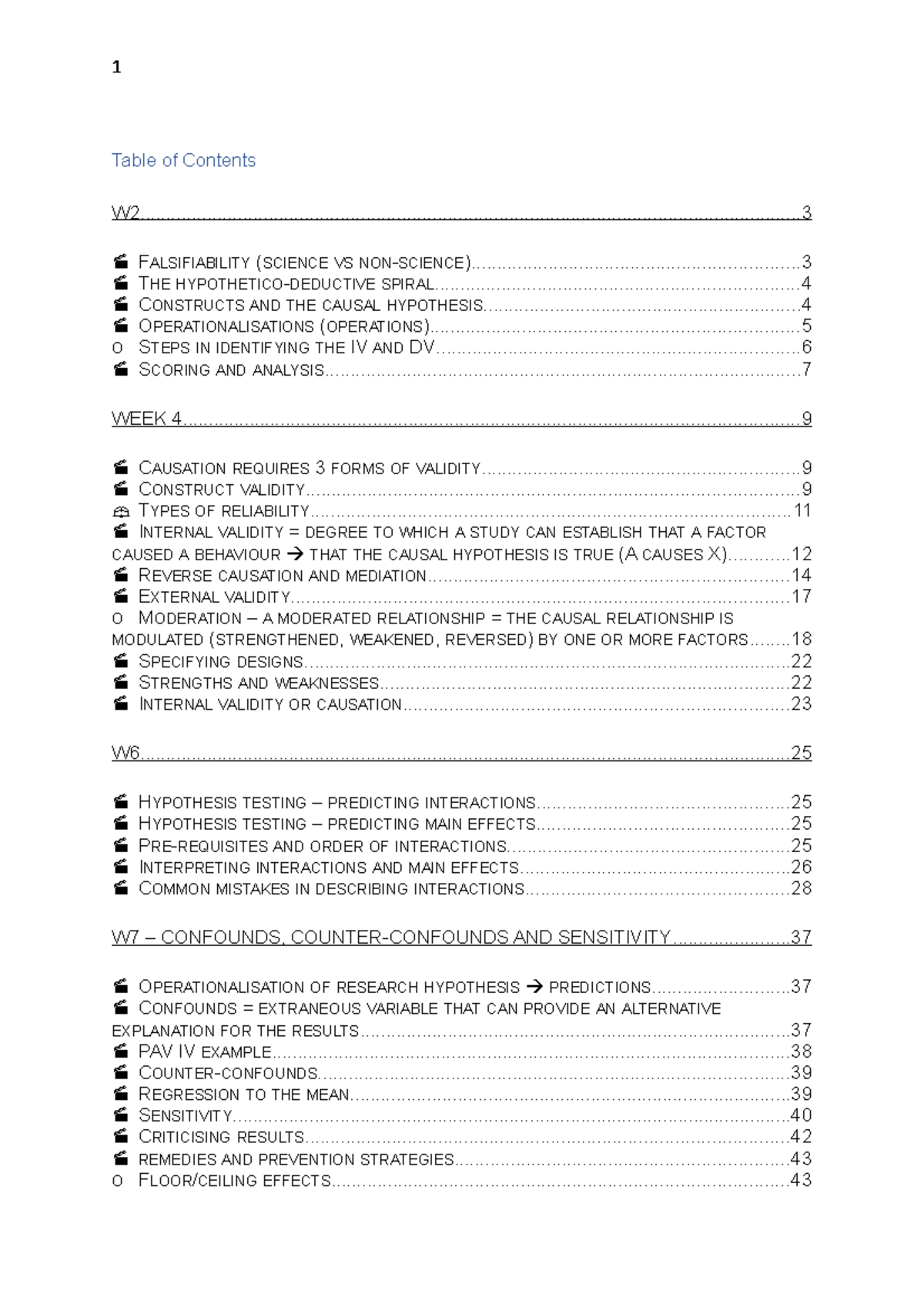 Weeks 2-8 Lecture Notes - Table of Contents W2 FALSIFIABILITY (SCIENCE ...