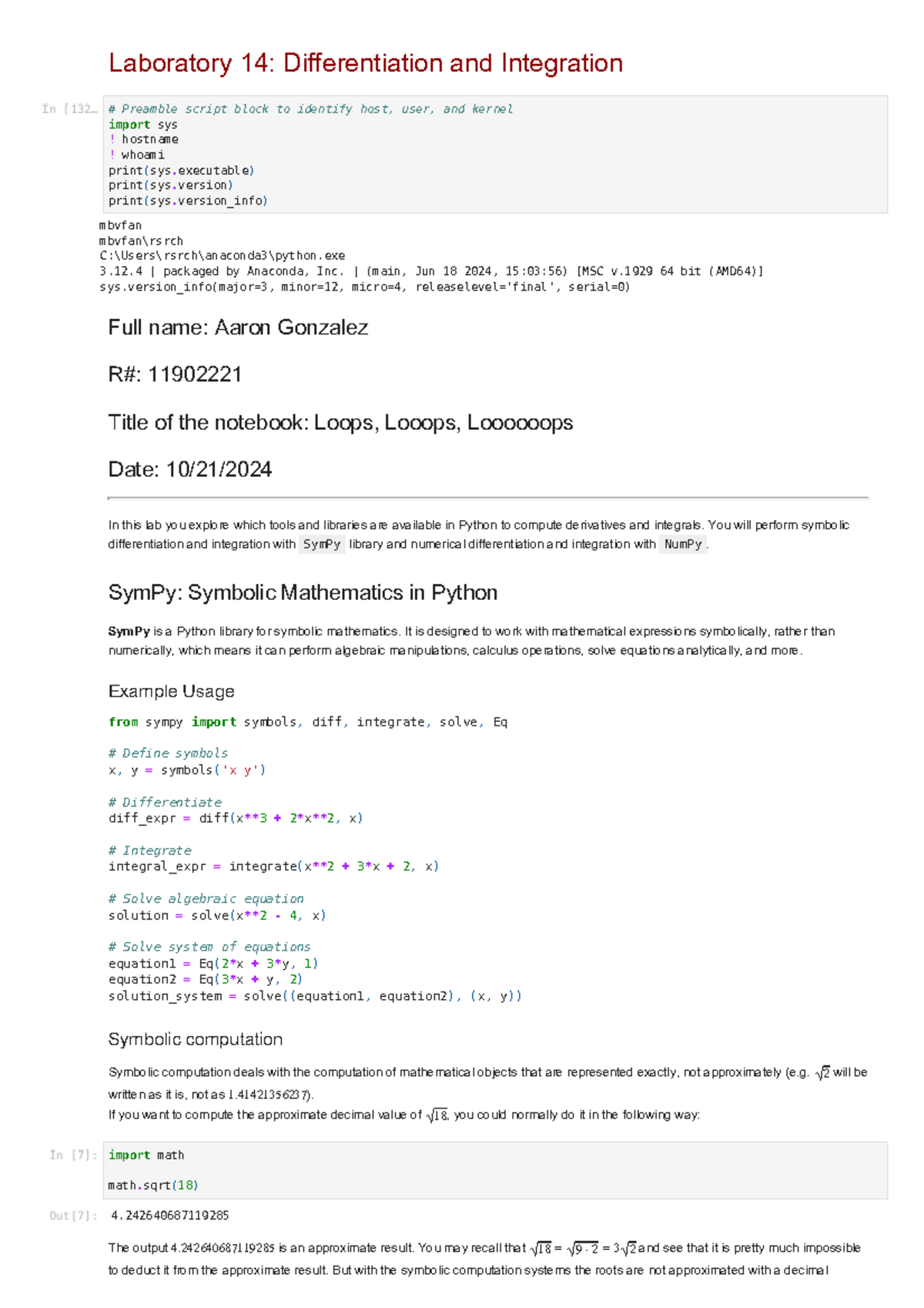 Lab014 - lab 14 - Laboratory 14: Differentiation and Integration Preamble script block to ...