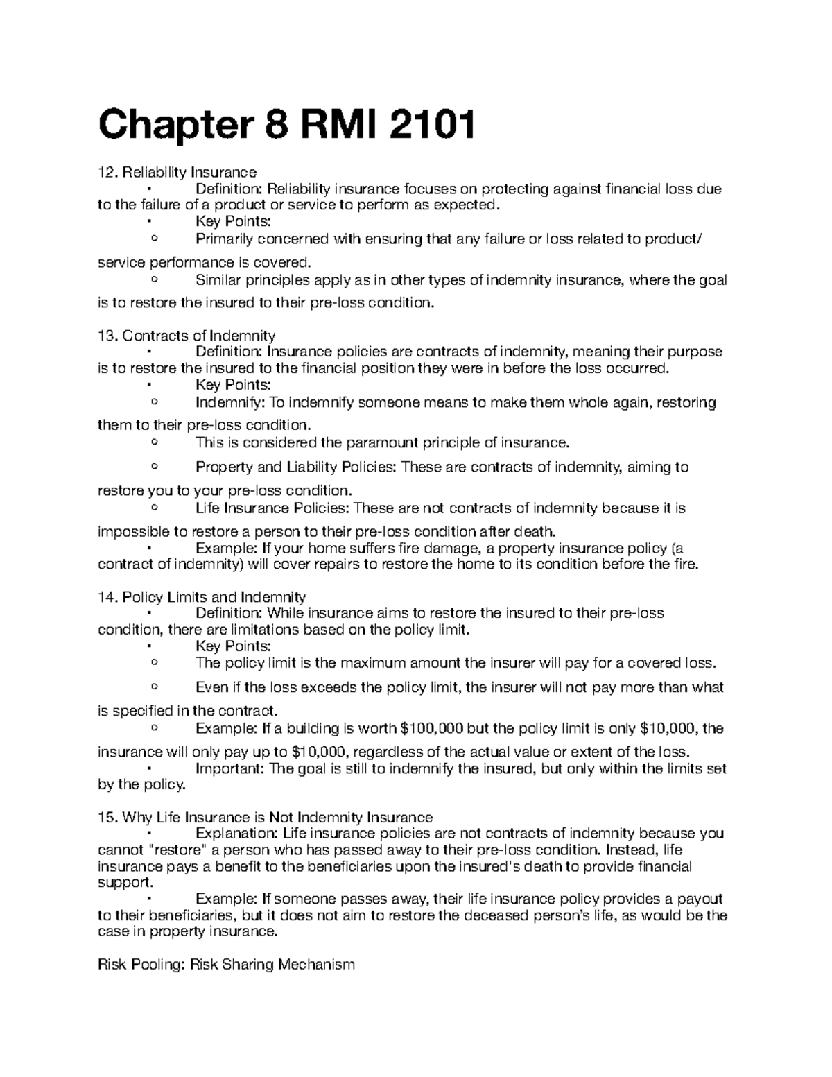 Chapter 8 RMI 2101 - Chapter 8 RMI 2101 Reliability Insurance De ...