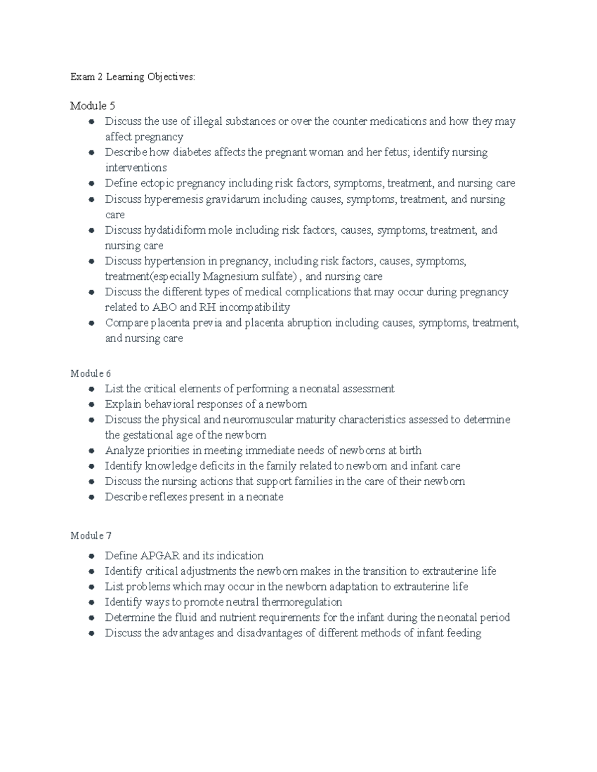 NRSG 3302 Exam 2 Learning Objectives - Exam 2 Learning Objectives ...
