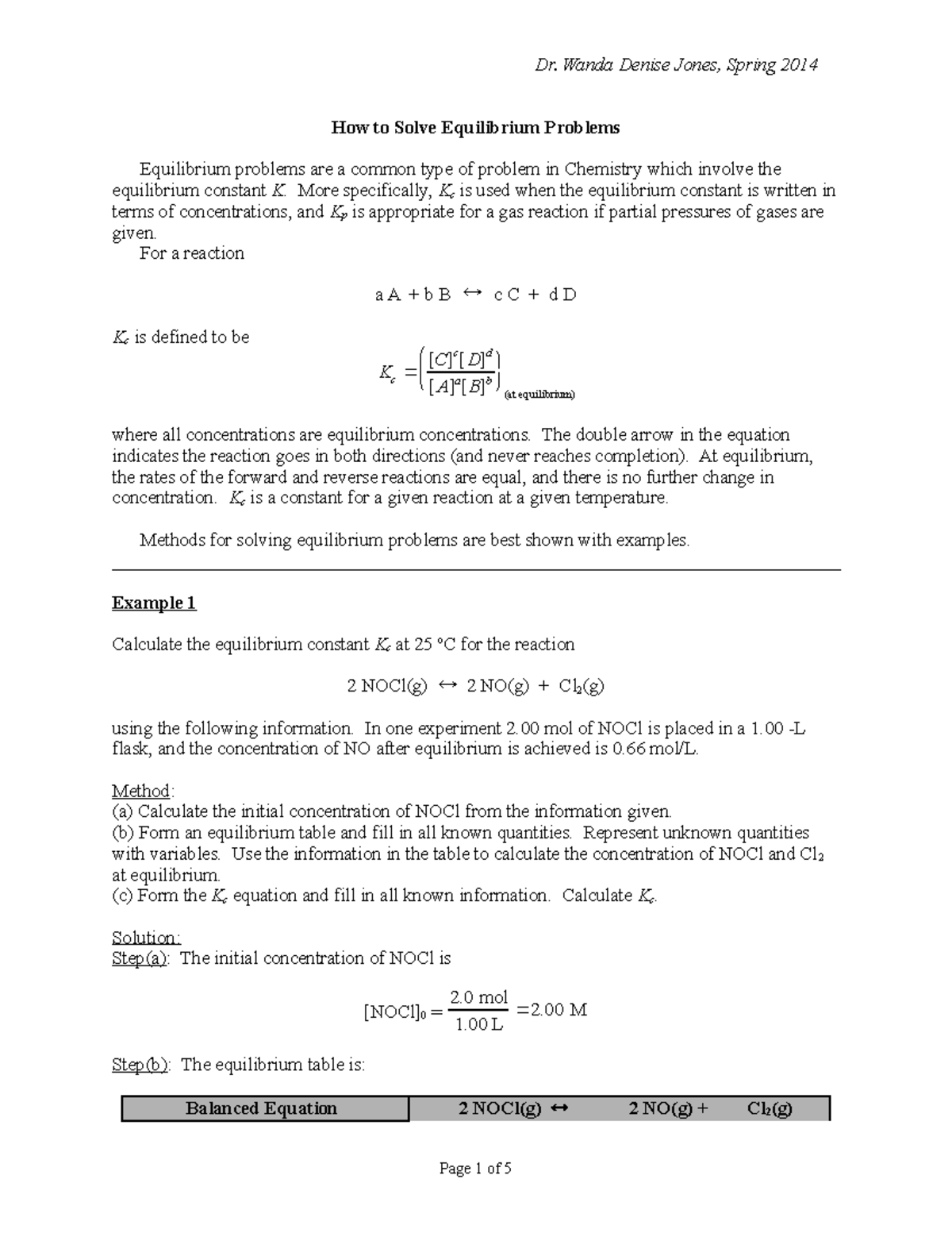 Equilibrium Prob - worksheets for general chemistry class. - How to ...