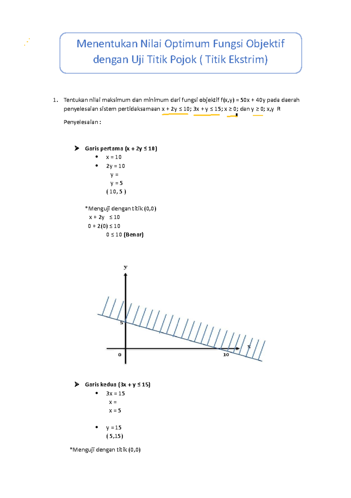 Tentukan nilai maksimum dan minimum dari fungsi objektif - 1. Tentukan nilai maksimum dan ...