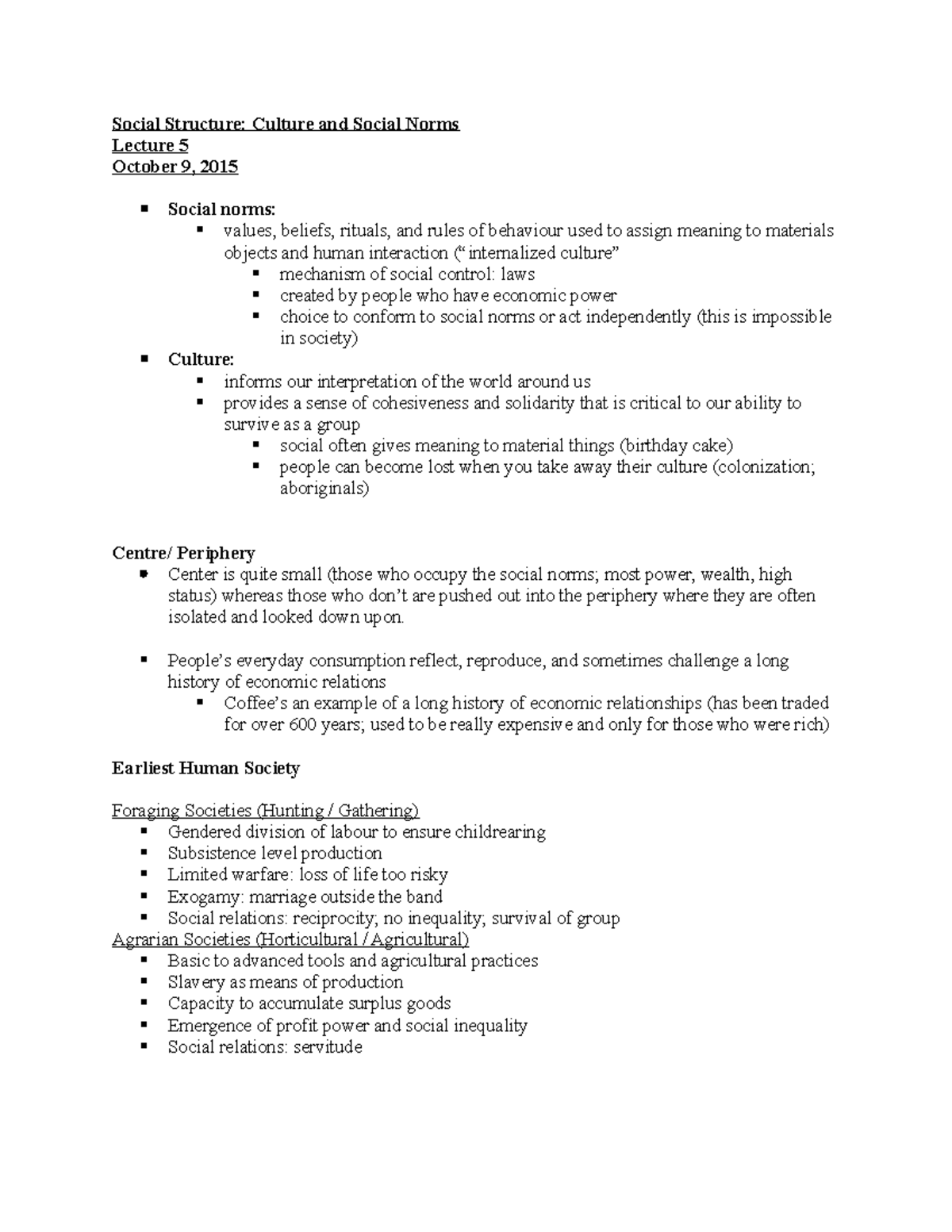 Culture and social norm- Lecture 5 - Social Structure: Culture and ...