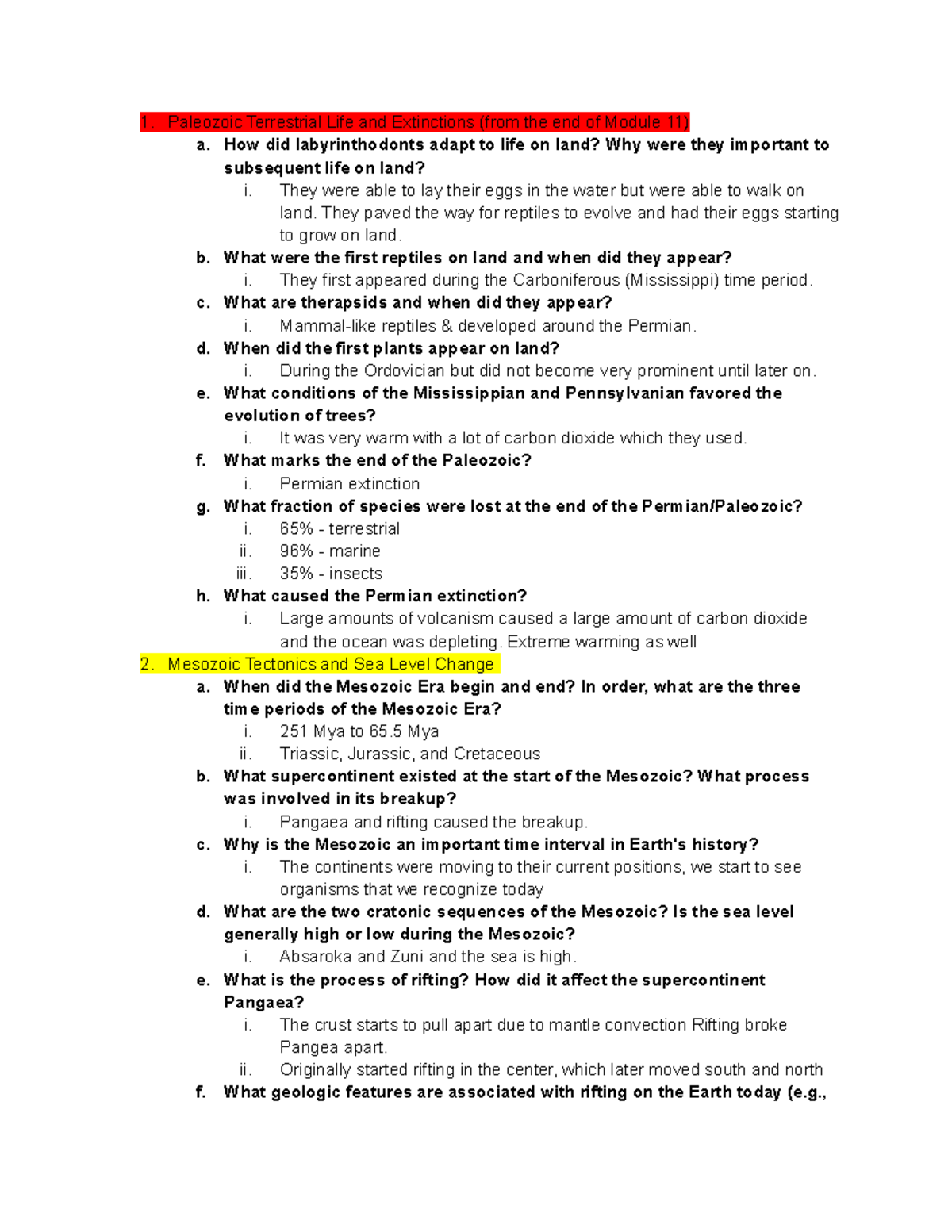 Geol106 study guide exam 4 - Paleozoic Terrestrial Life and Extinctions ...