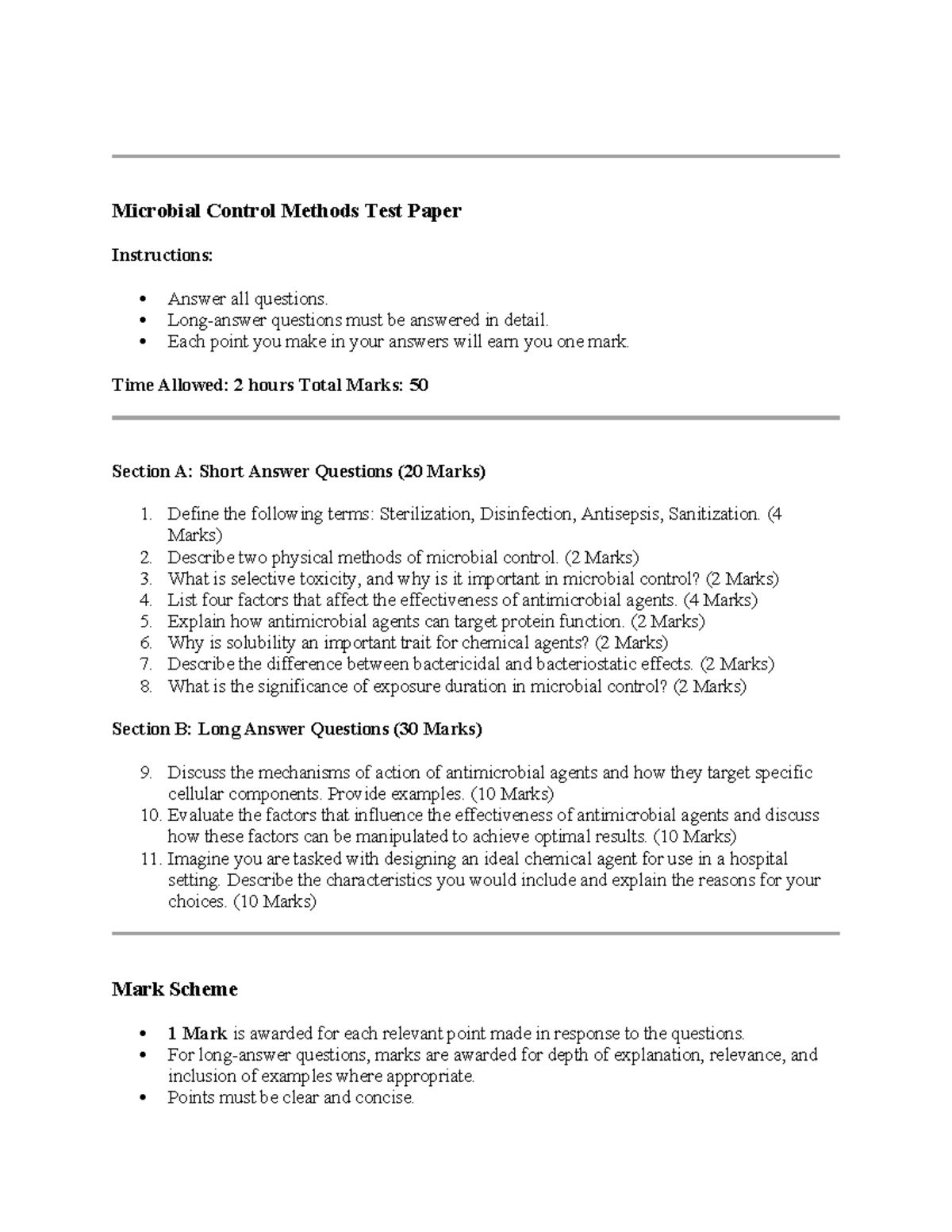 Microbial Control Methods Test Paper - Microbial Control Methods Test ...