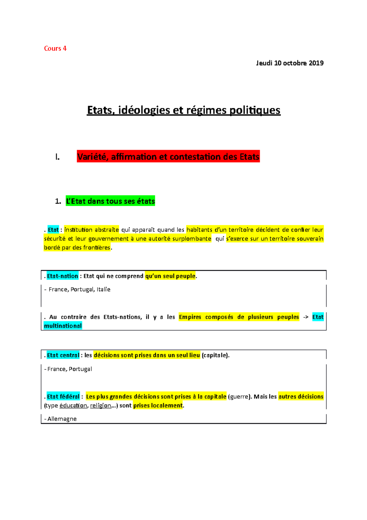 Les notions d'Etats, d'idéologies et de régimes politiques au XIXème ...