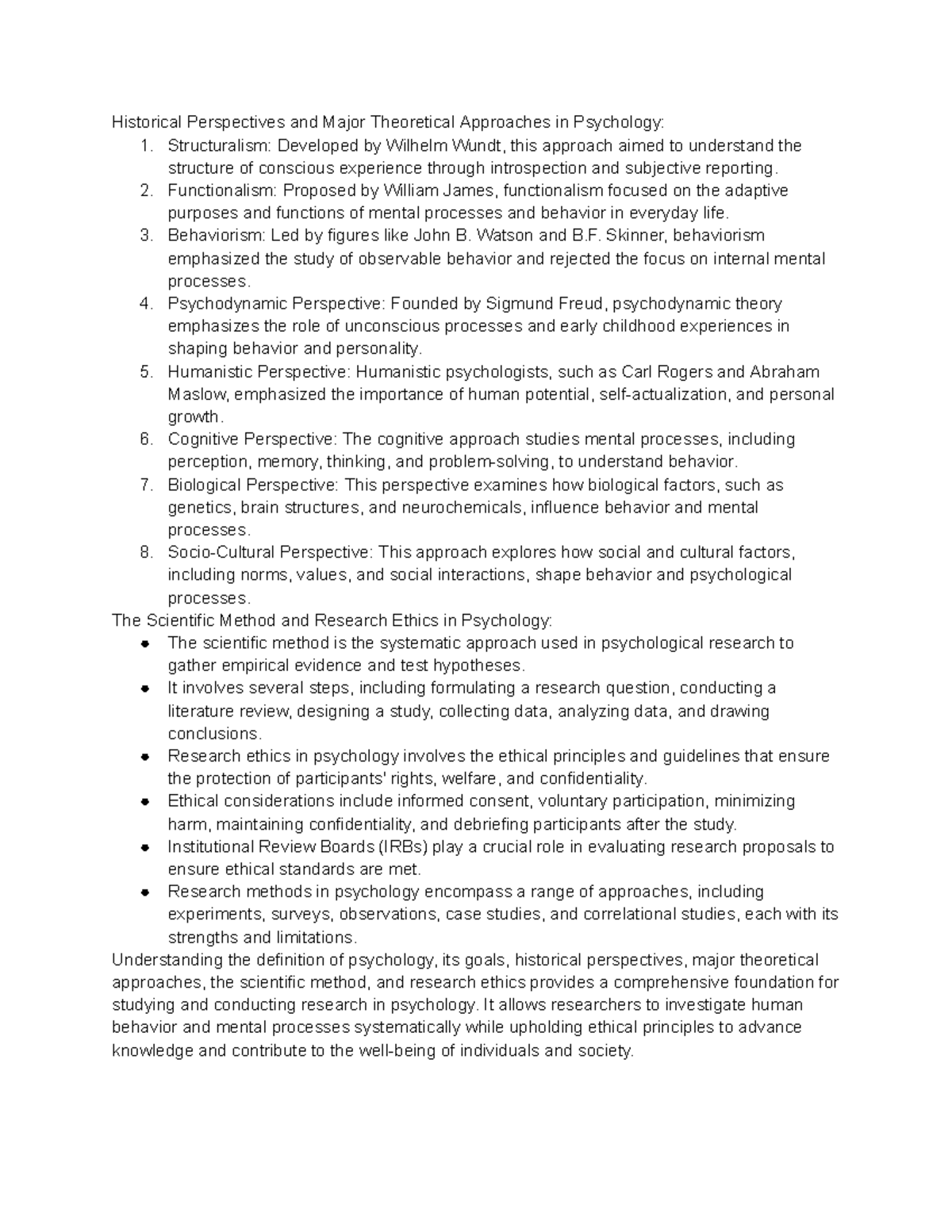 Psych 1010 - Historical Perspectives and Major Theoretical Approaches ...