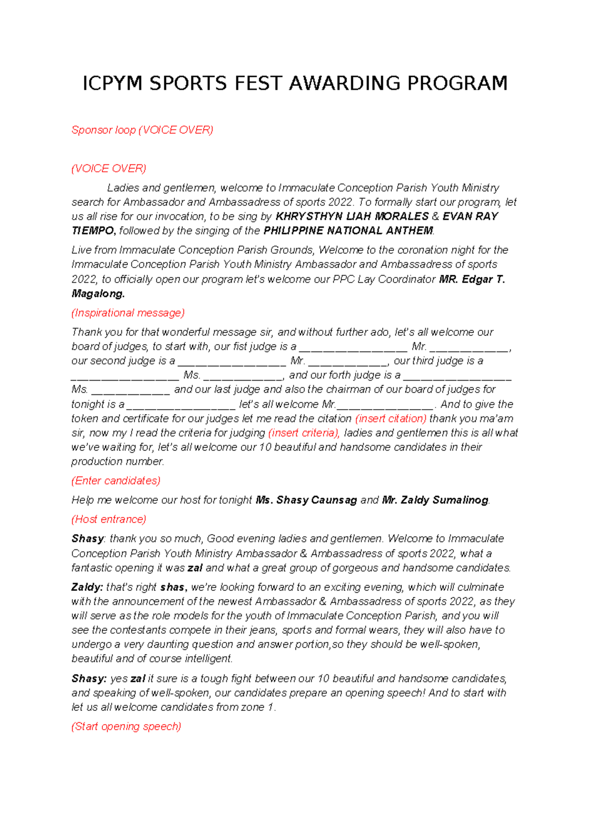 Script-for-awarding - N/A - ICPYM SPORTS FEST AWARDING PROGRAM Sponsor ...