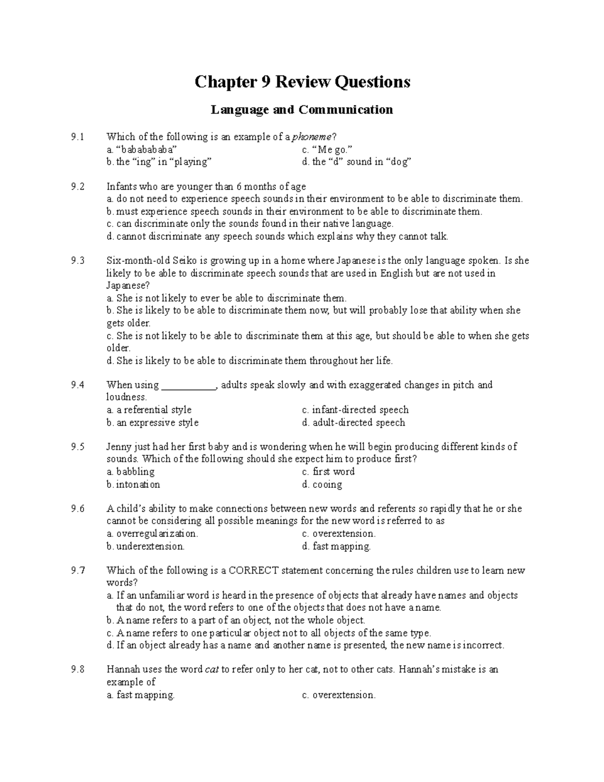 Chapter 9 Review Questions - Chapter 9 Review Questions Language and ...
