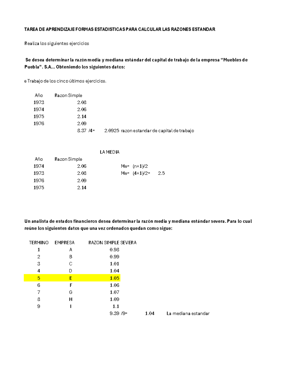 Estadistica calculo de razones simples - TAREA DE APRENDIZAJE FORMAS ...
