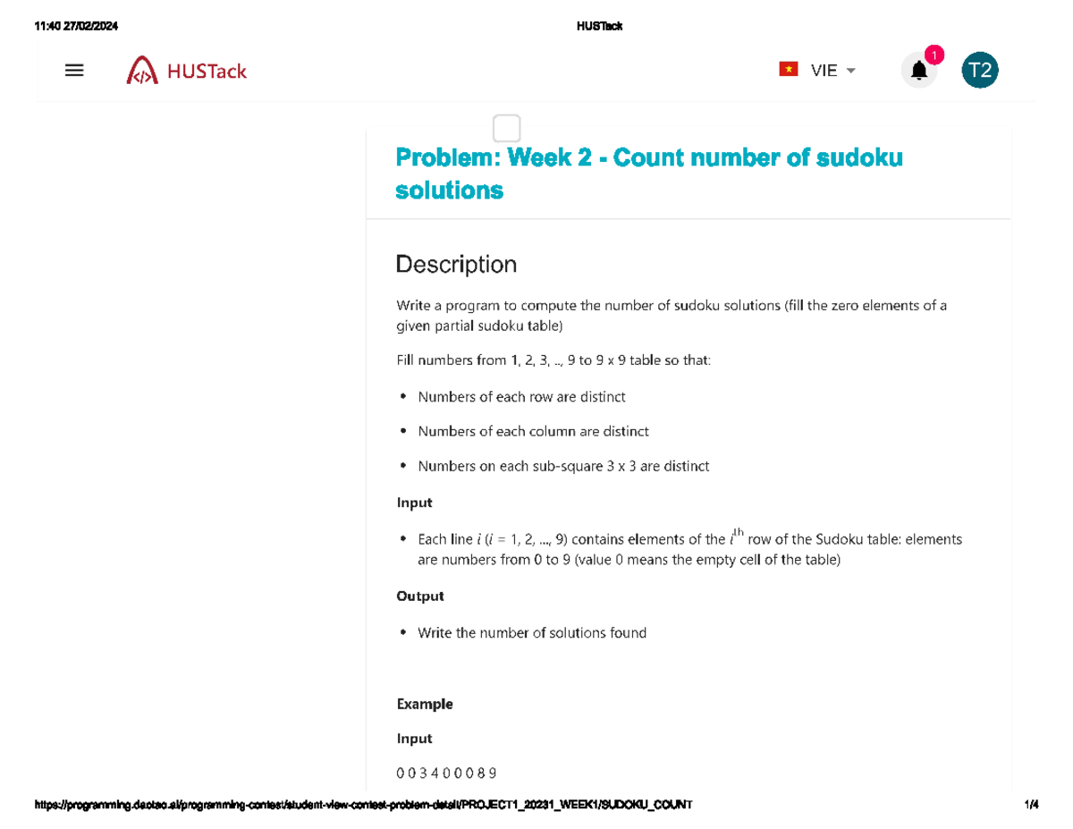 Week 2 - Count number of sudoku solutions - Tin học ứng dụng đại cương ...