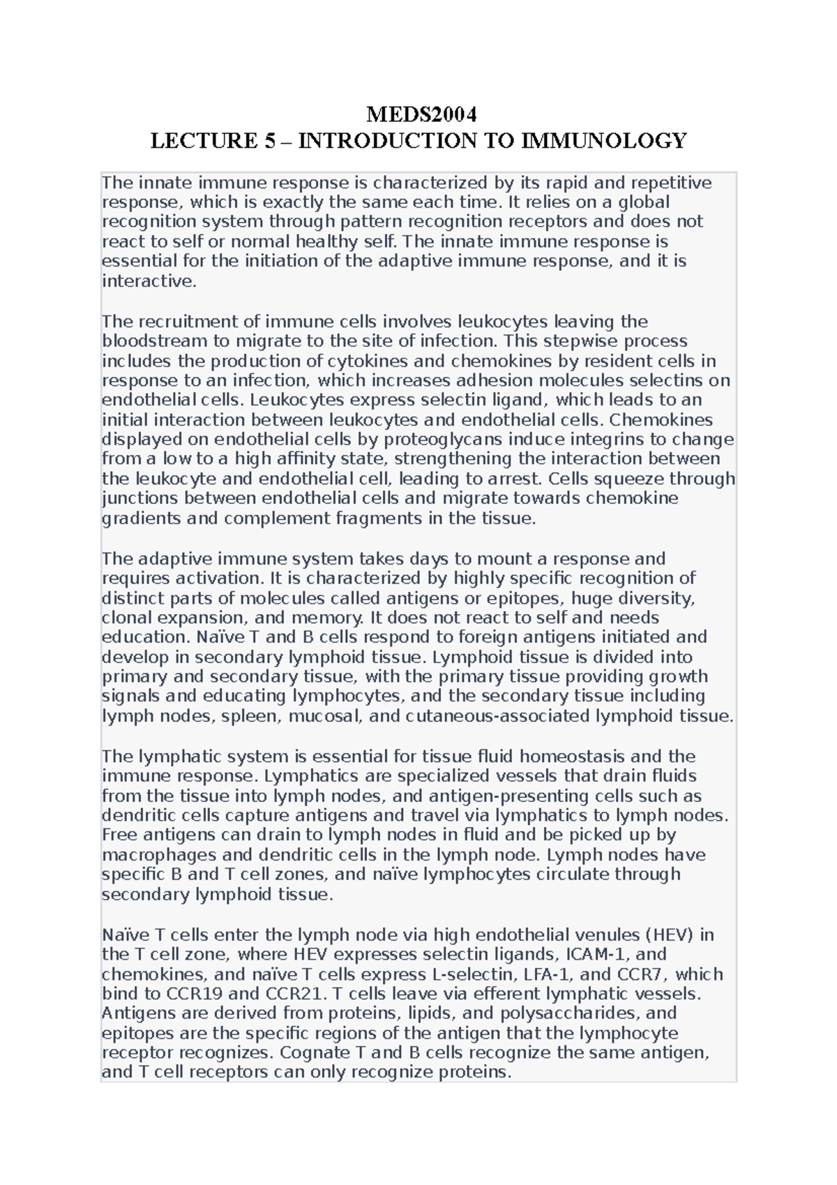 Meds2004 Lecture 5 Introduction To Immunology Meds Lecture 5