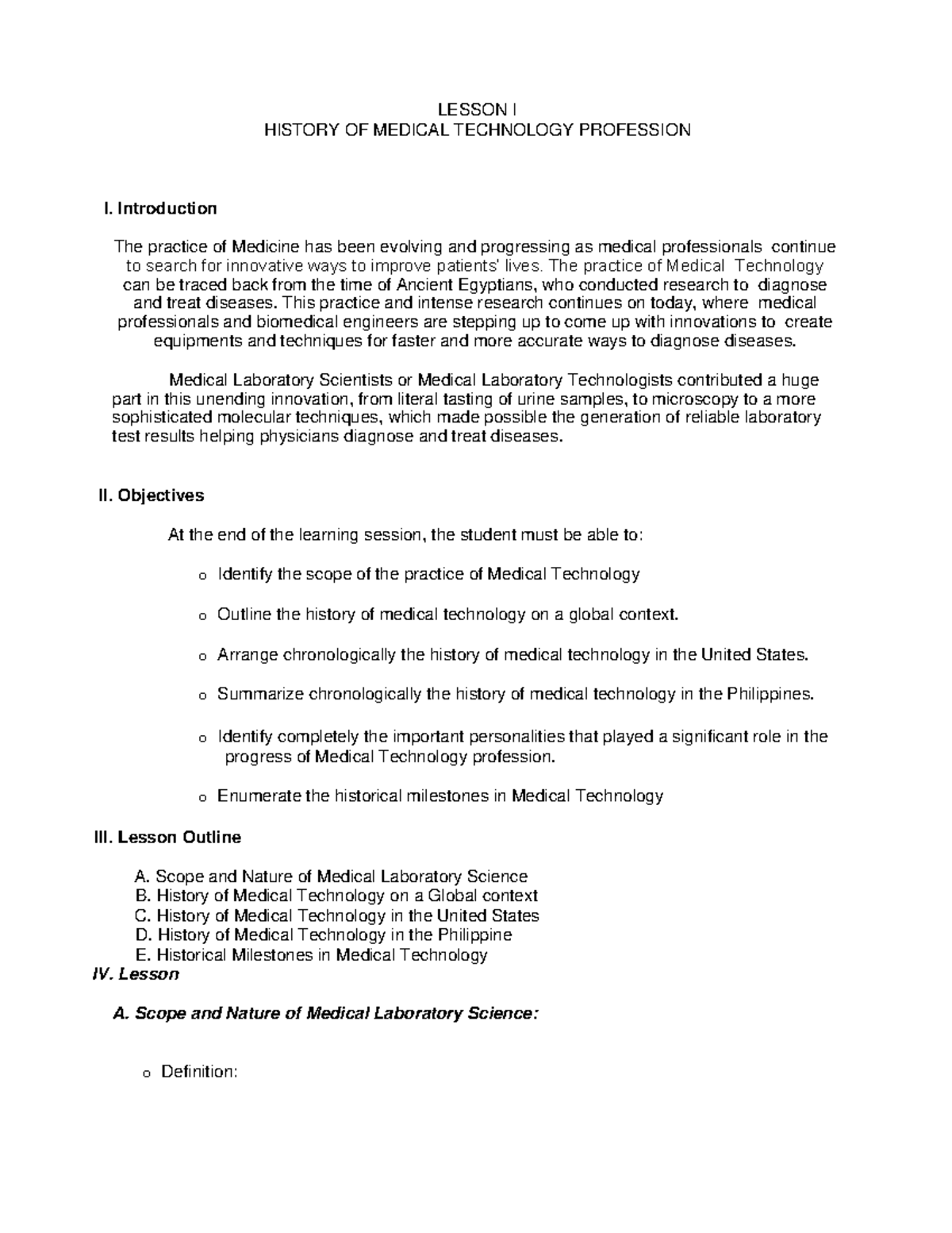 MT 101 1 Module 1 - For reviews - LESSON I HISTORY OF MEDICAL ...