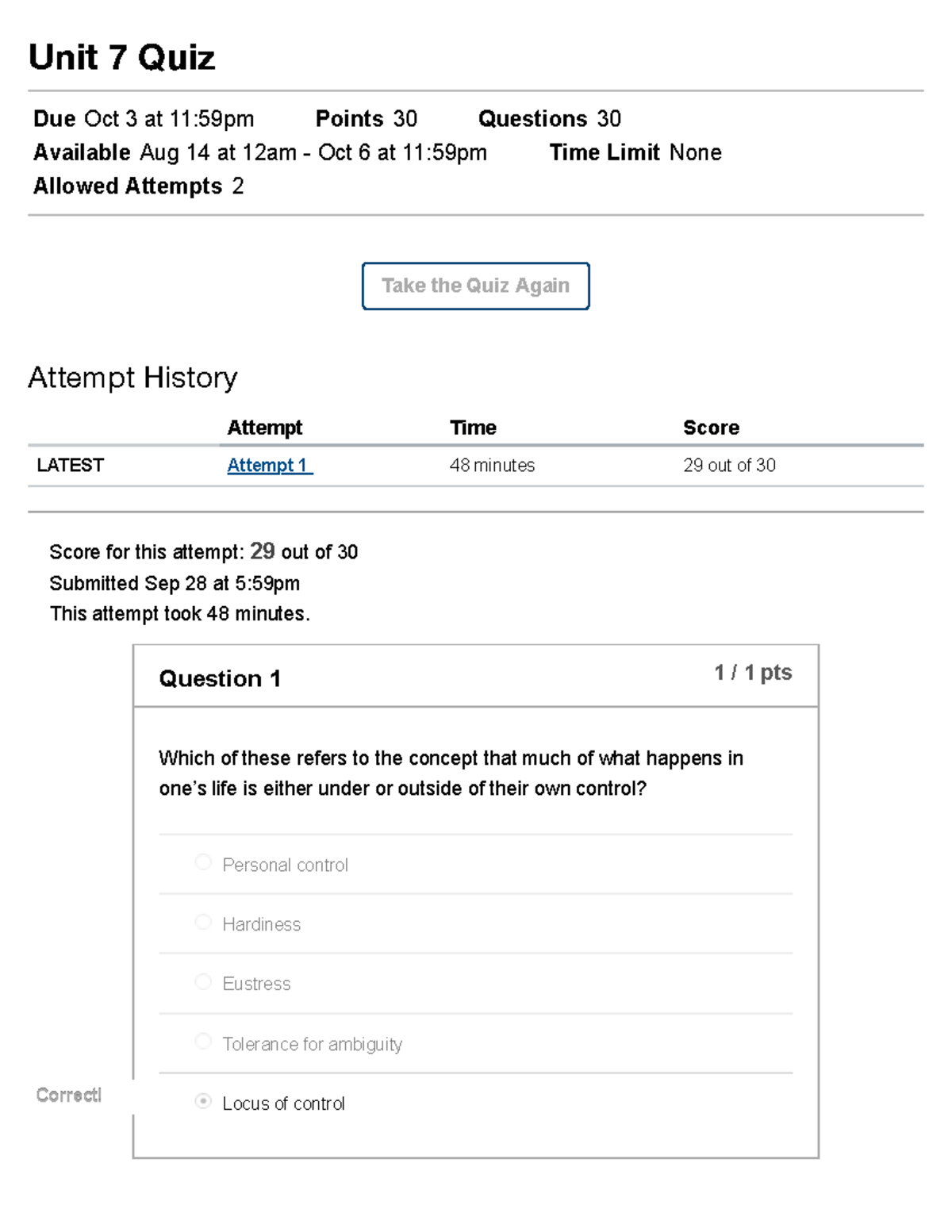 Unit 7 Quiz: Organizational Behavior - MGT202 1006 - Unit 7 Quiz Due ...