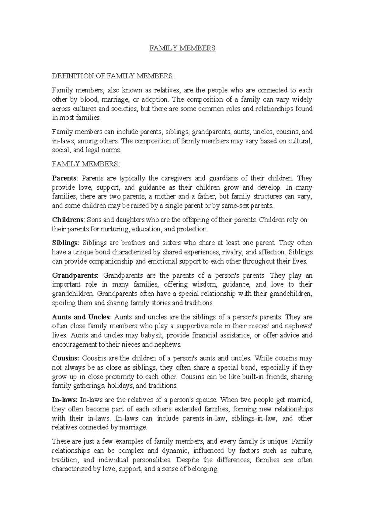 Family Members - FAMILY MEMBERS DEFINITION OF FAMILY MEMBERS: Family ...