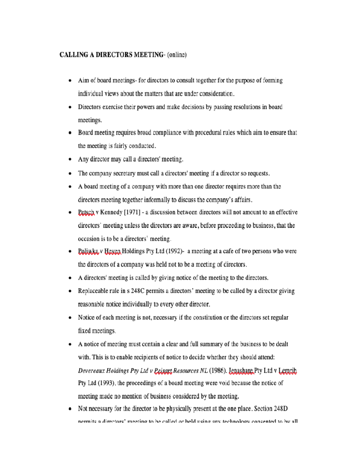 Calling A Directors Meeting and Resolution - company law - Studocu