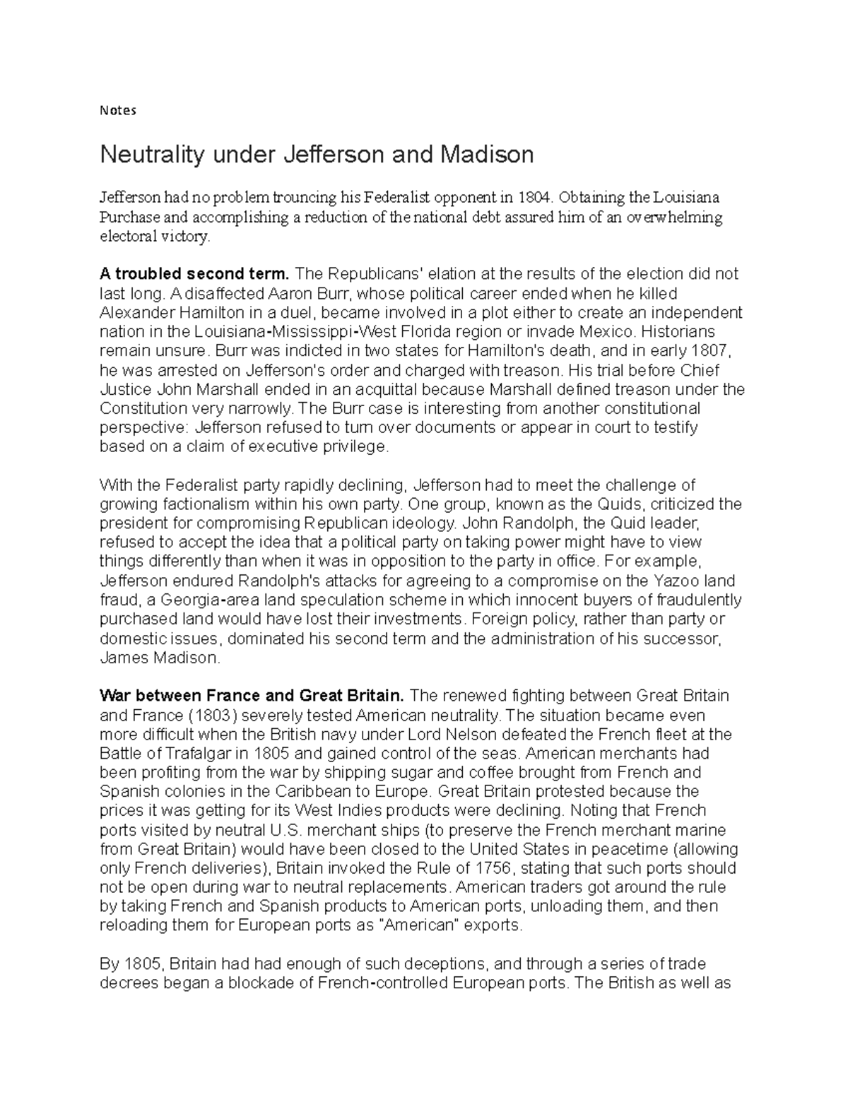 Document 121 - history - Notes Neutrality under Jefferson and Madison ...