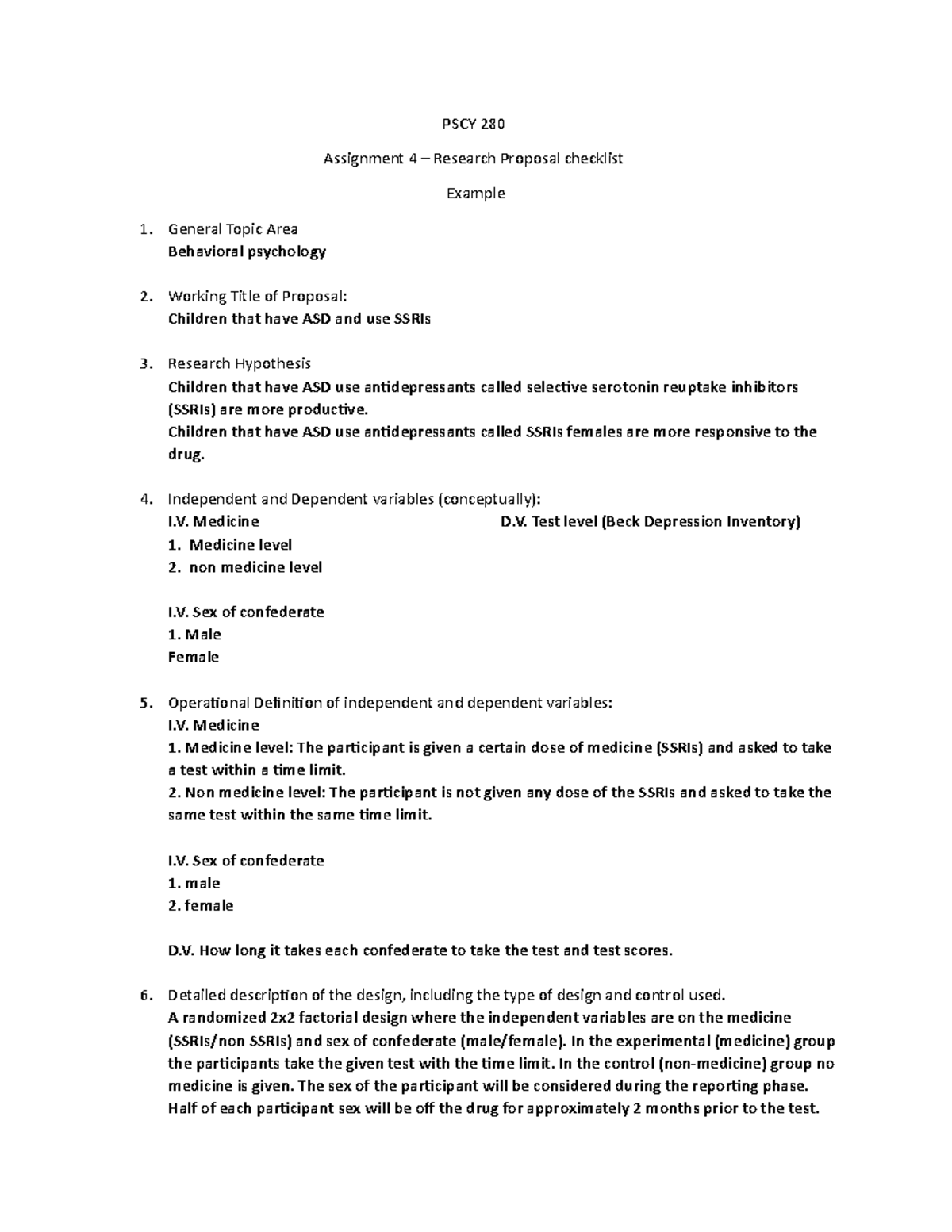 Assignment 4 psyc 280 - Research - PSCY 280 Assignment 4 – Research Proposal checklist Example ...