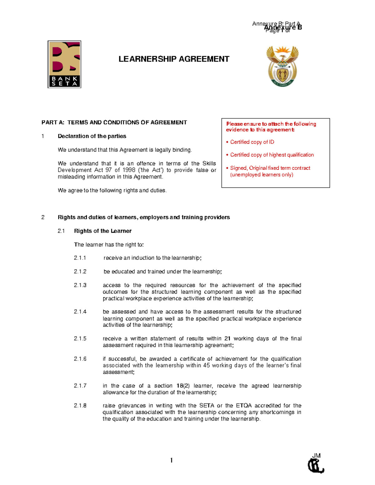 SETA Agreement - 9910250993087 - Page 1 of 1628 Annexure B LEARNERSHIP ...