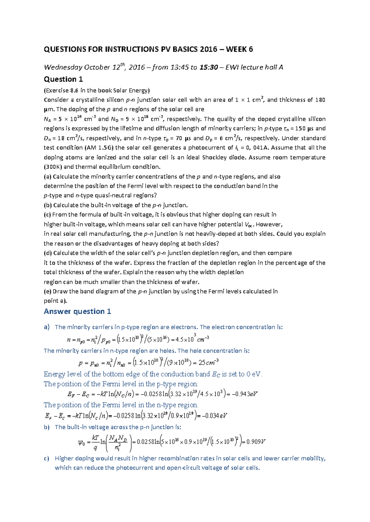 Questions With Answers - Instructions PV Basics 2016 | Photovoltaic Basics - QUESTIONS FOR ...