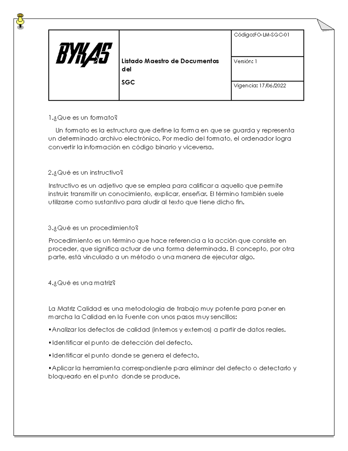 Listado maestro stevel - 1.øQue es un formato? Un formato es la ...