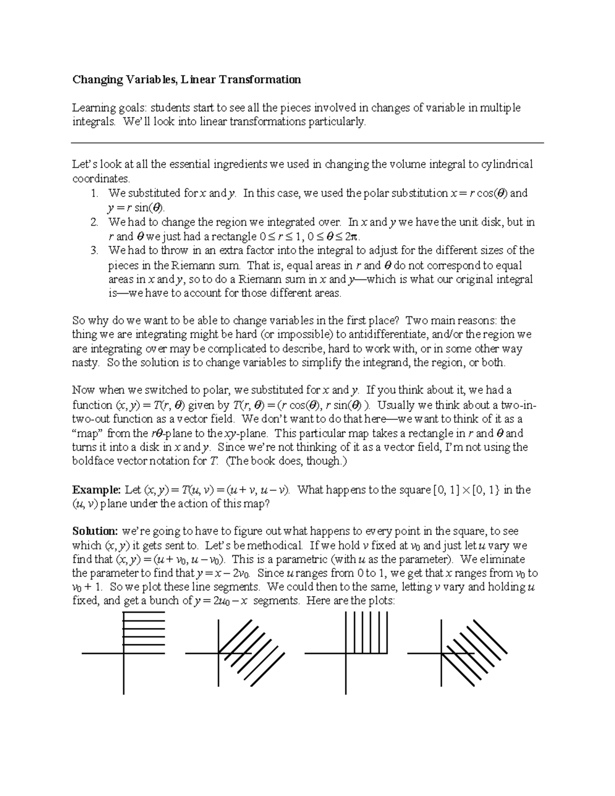 Notes 48-Changing Variables, Linear Transforms - Changing Variables ...