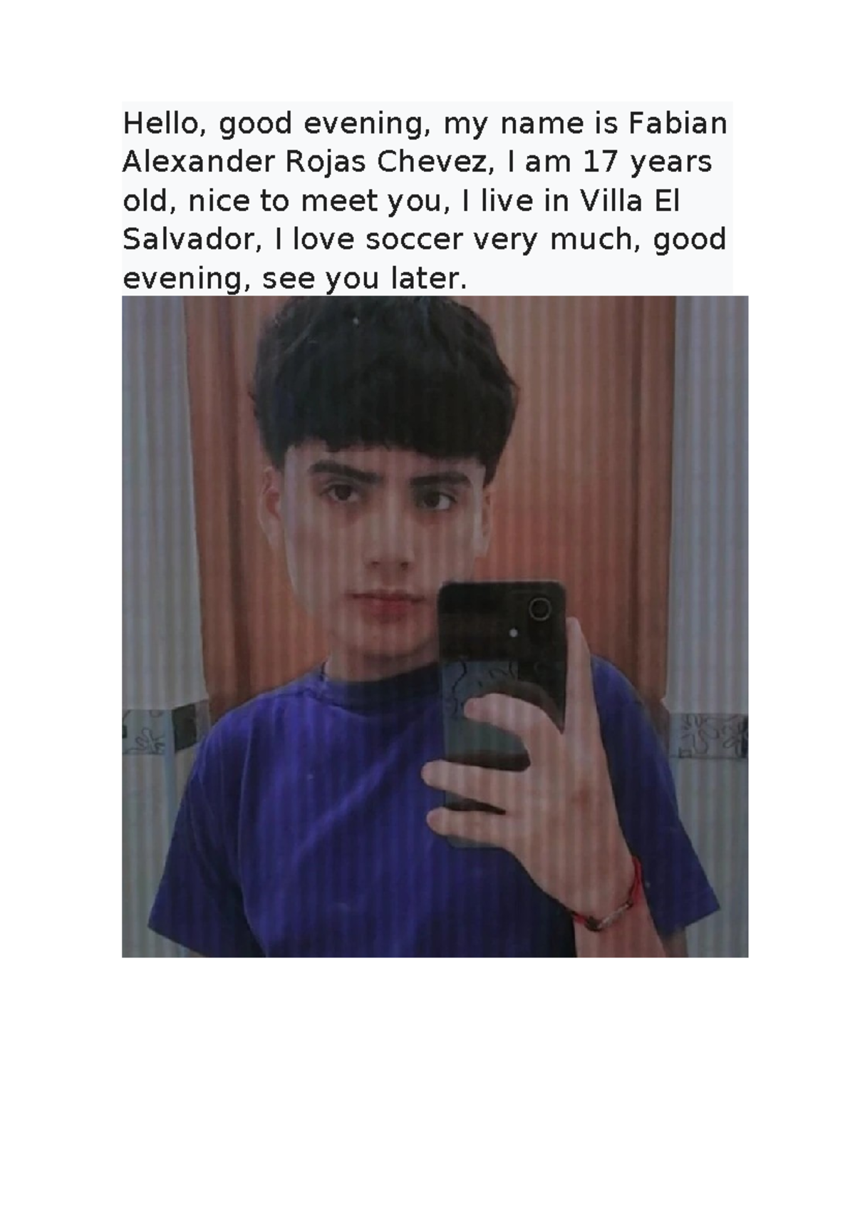 Hello - .... - ingles, tarea - Hello, good evening, my name is Fabian ...