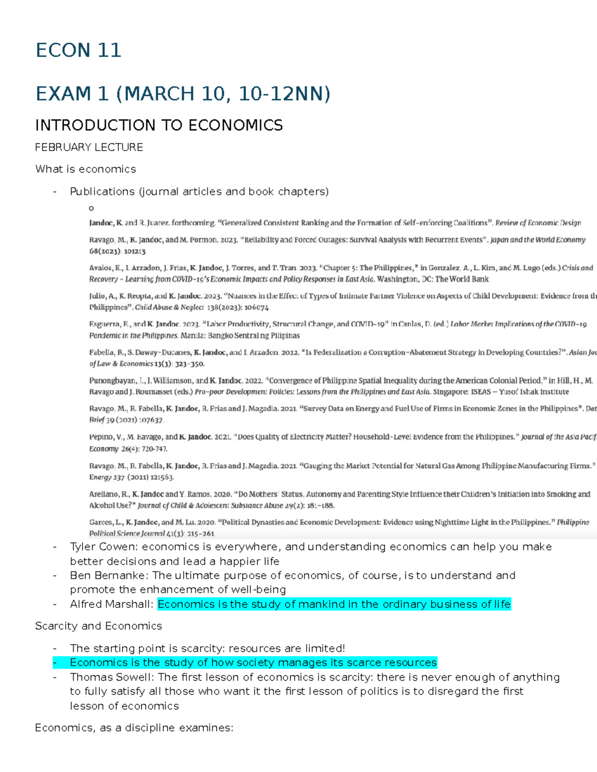ECON 11 - Chapters 1-6, 10 - ECON 11 EXAM 1 (MARCH 10, 10-12NN ...