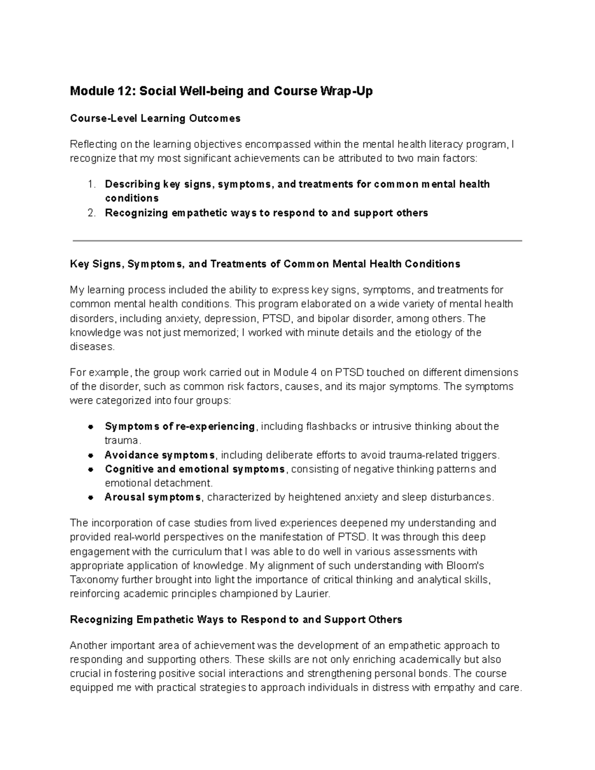 Week 12 assignment - Module 12: Social Well-being and Course Wrap-Up ...