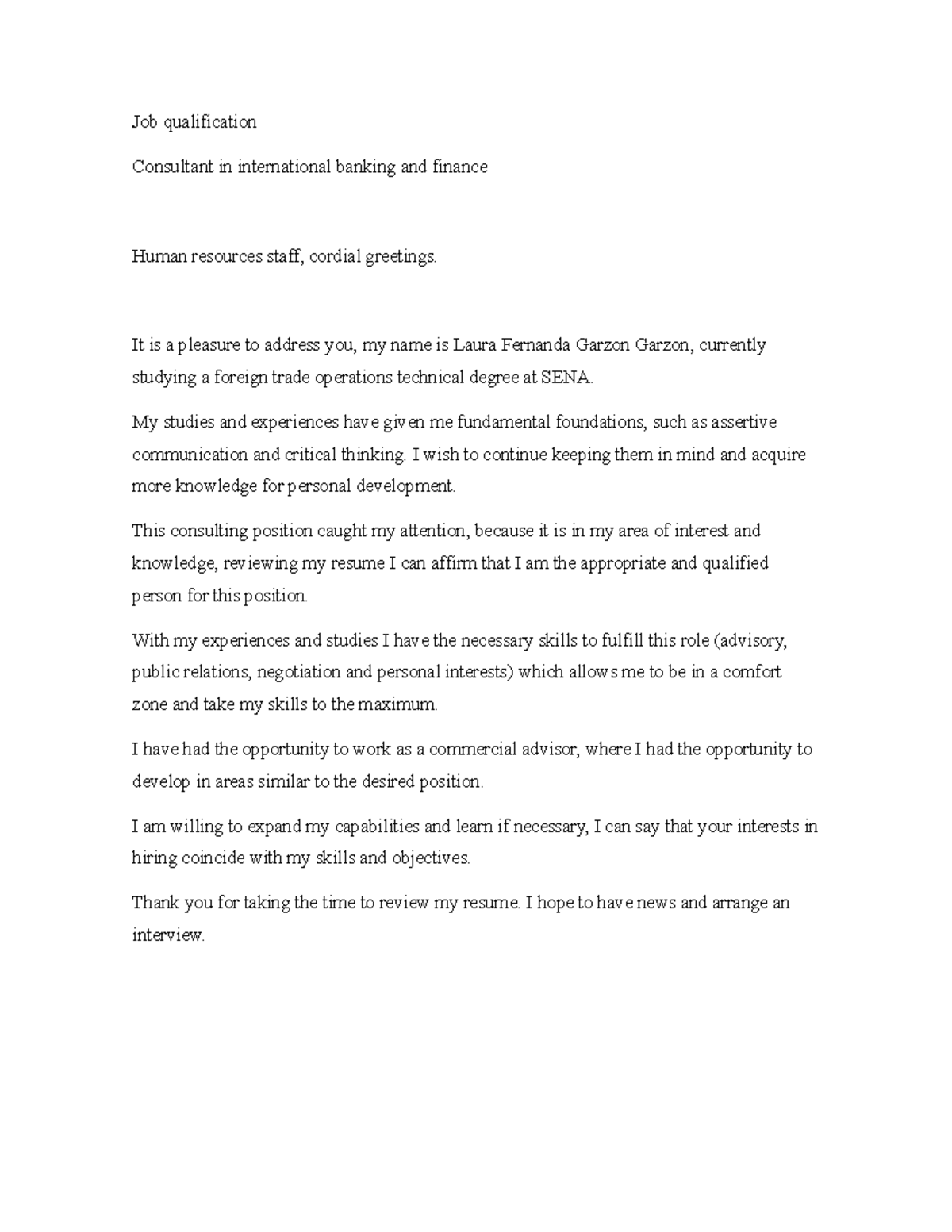 Documento escrito - Job qualification Consultant in international ...