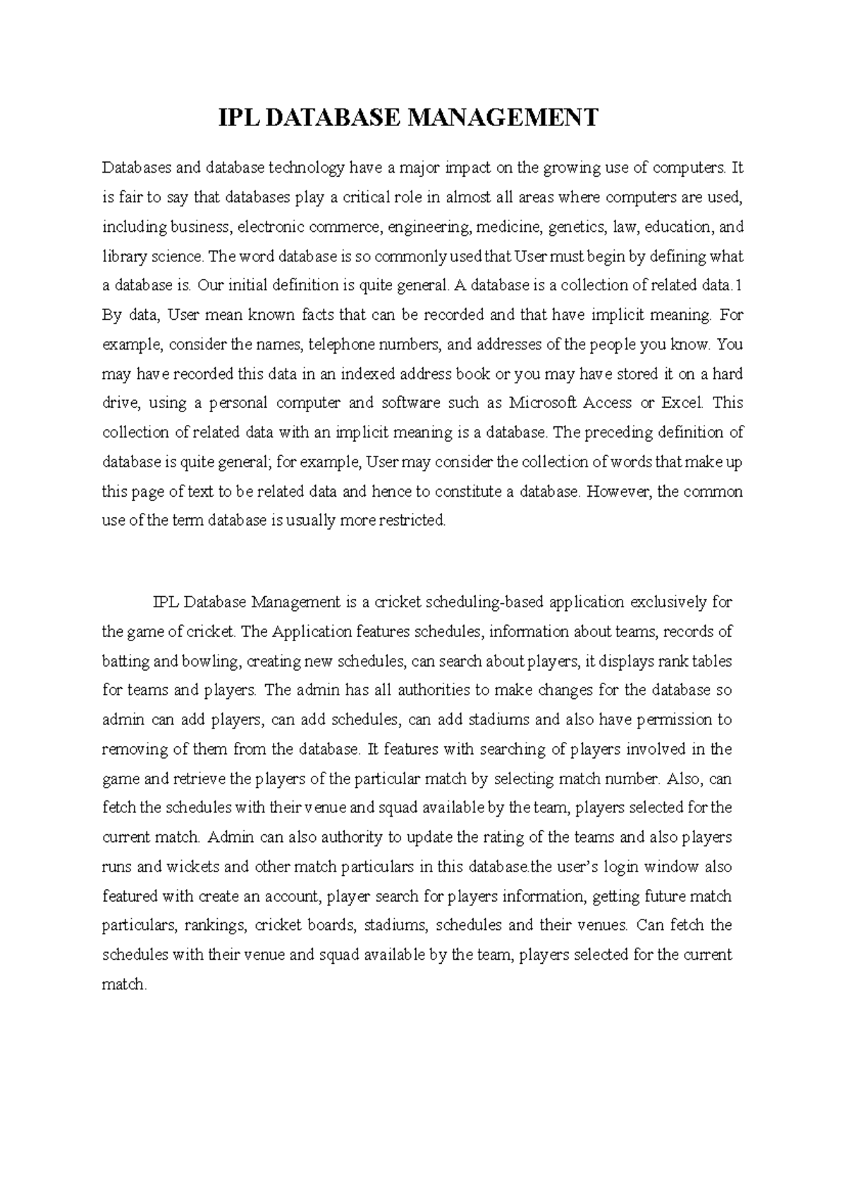 IPL Database Management - IPL DATABASE MANAGEMENT Databases and ...