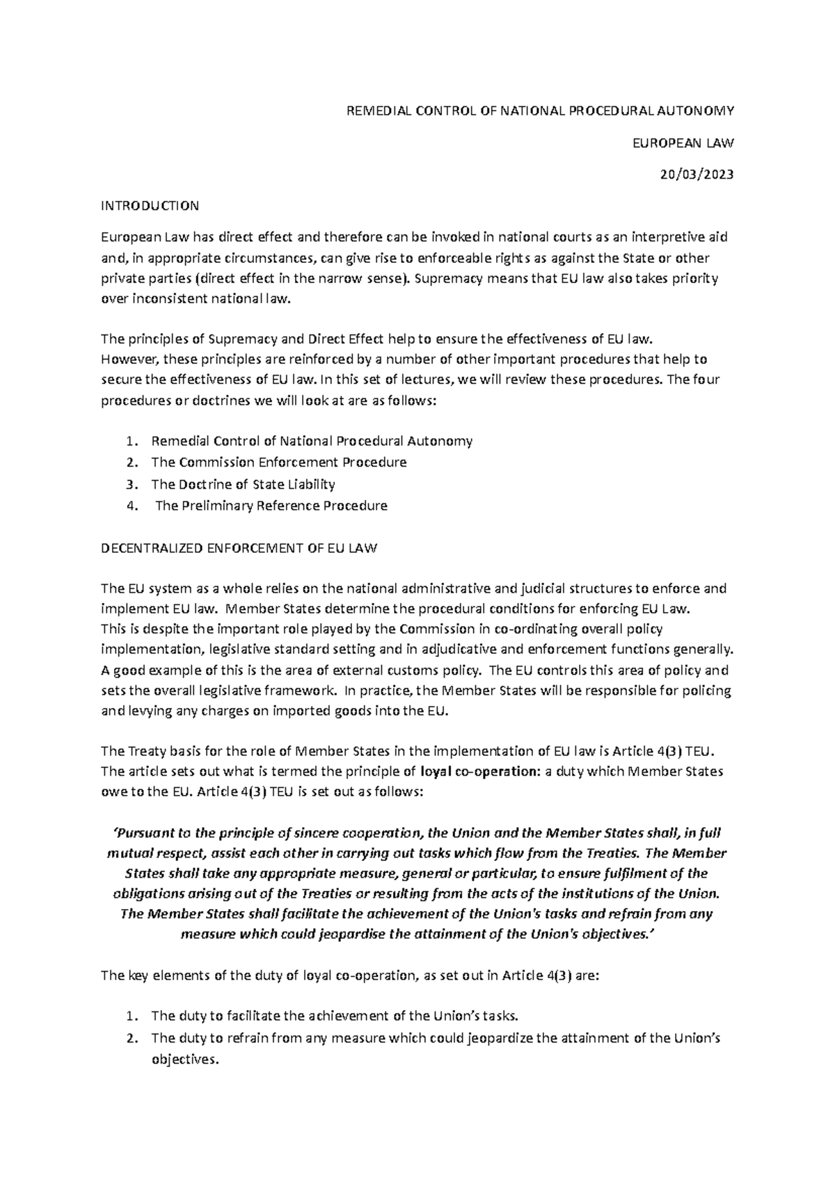 Remedial Control OF National Procedural Autonomy - REMEDIAL CONTROL OF ...