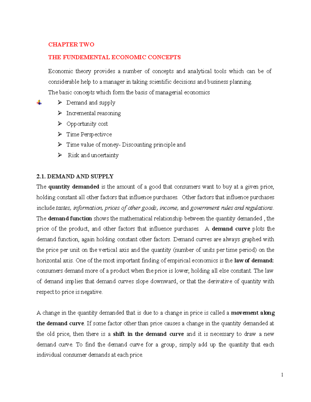 Ch. 2. Managerial Economics - CHAPTER TWO THE FUNDEMENTAL ECONOMIC ...
