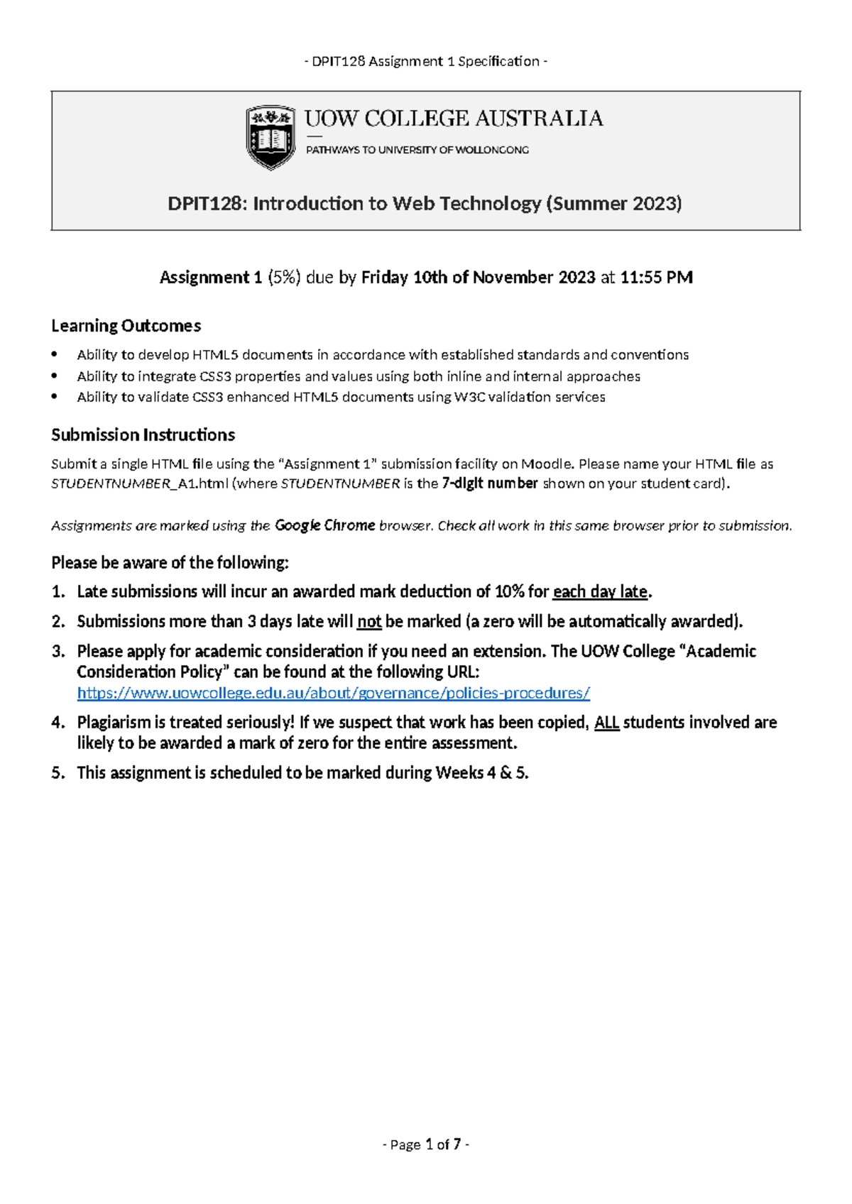 Assignment 1 (Specification) - DPIT128: Introduction to Web Technology (Summer 2023) Assignment ...
