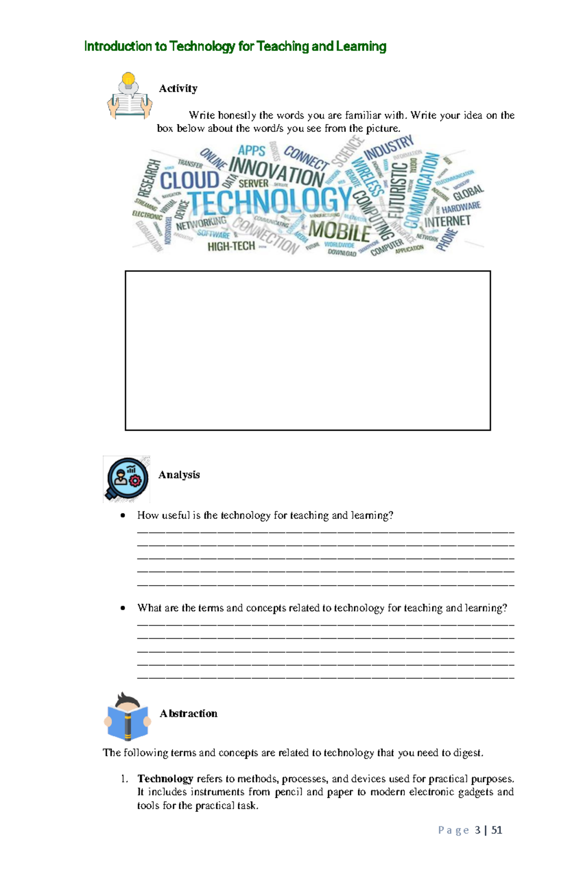 Introduction to Technology for Teaching and Learning - Activity Write ...