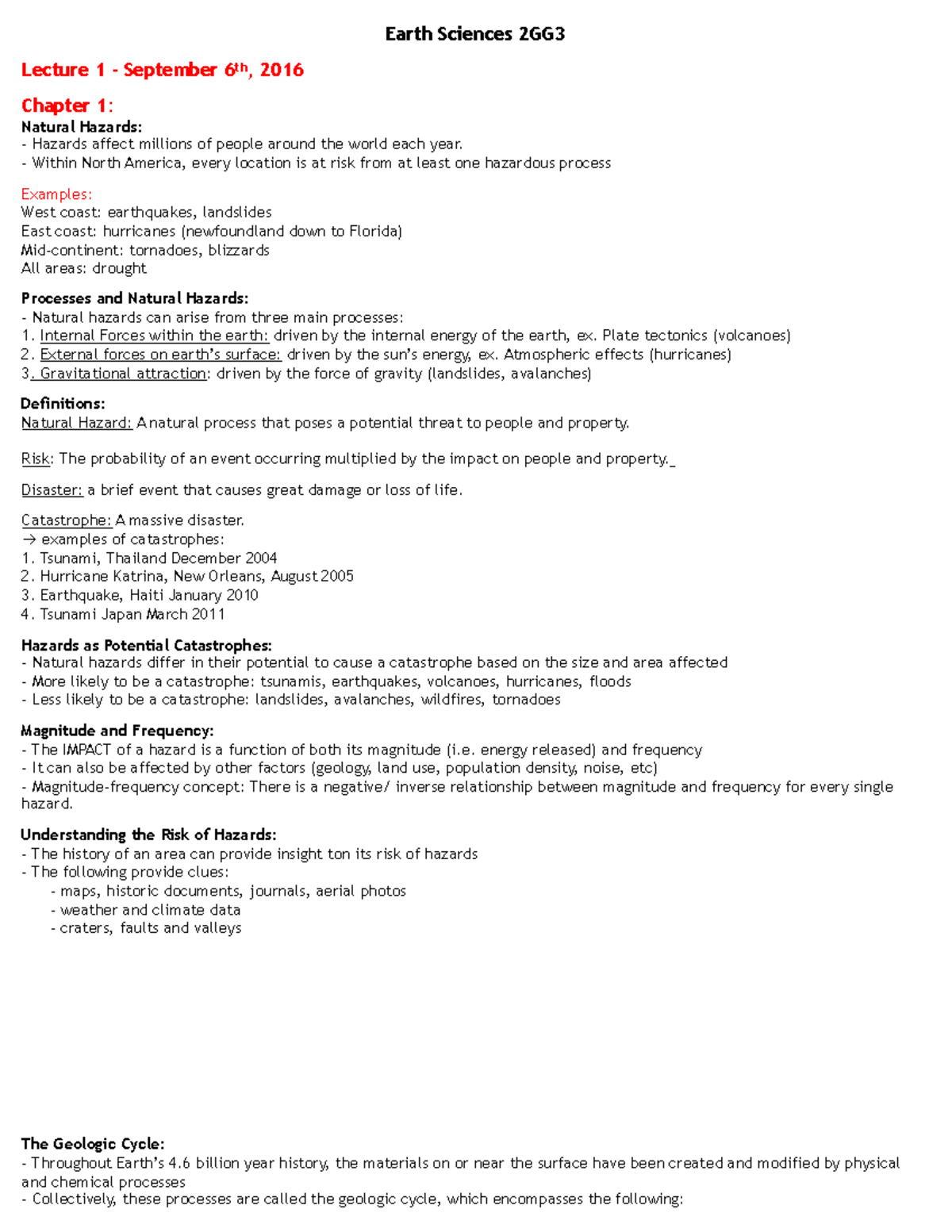 Midterm notes 1 - Earth Sciences 2GG3 Lecture 1 September 6th, 2016 ...