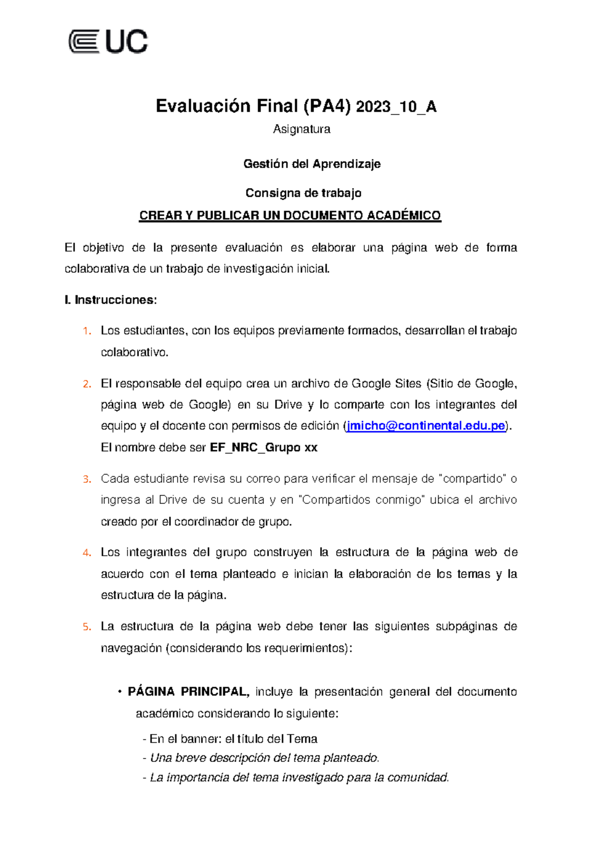 Evaluación final 2023 10 A - Evaluación Final (PA4) 2023 _10_A Asignatura Gestión del ...