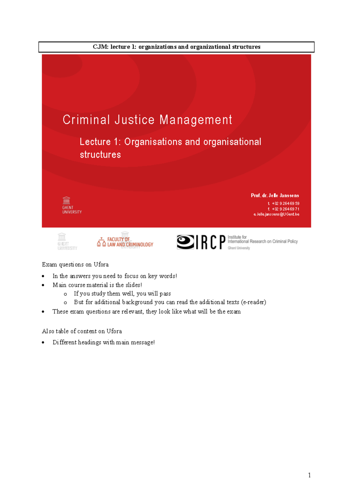 CJM 1 organisations and organisational structures - CJM: lecture 1 ...