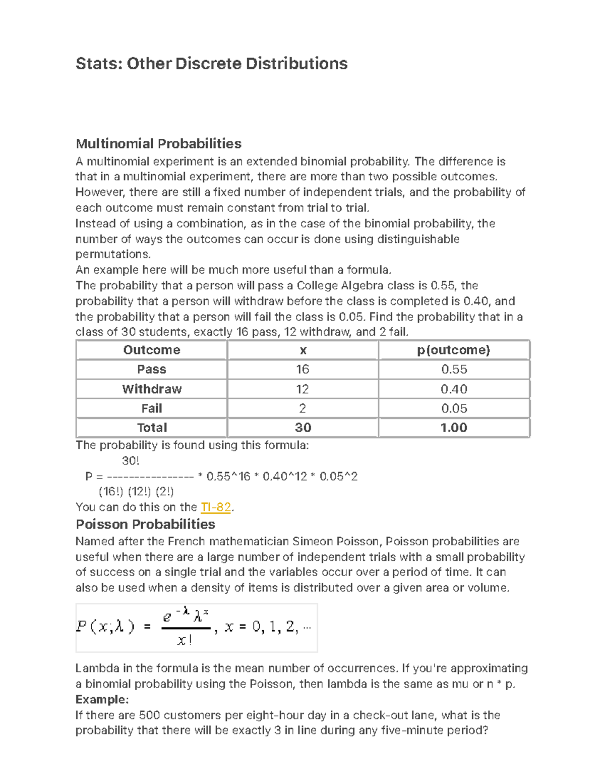 Stats: Other Discrete Distributions - Stats: Other Discrete Distributions Multinomial ...