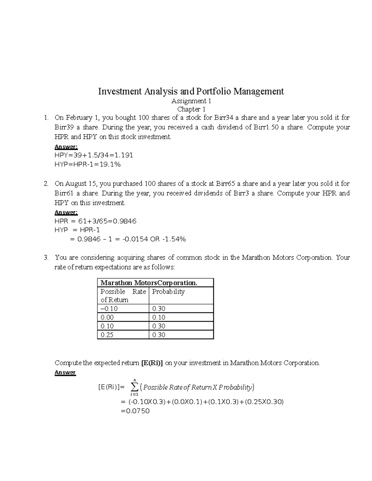 Assignment Investment and Port Mgt - Investment Analysis and Portfolio ...