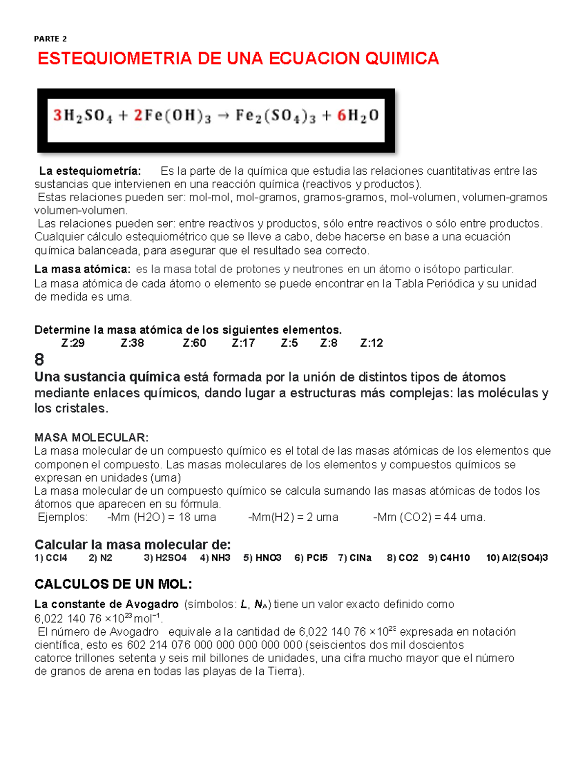 Estequiometría - PARTE 2 ESTEQUIOMETRIA DE UNA ECUACION QUIMICA La ...