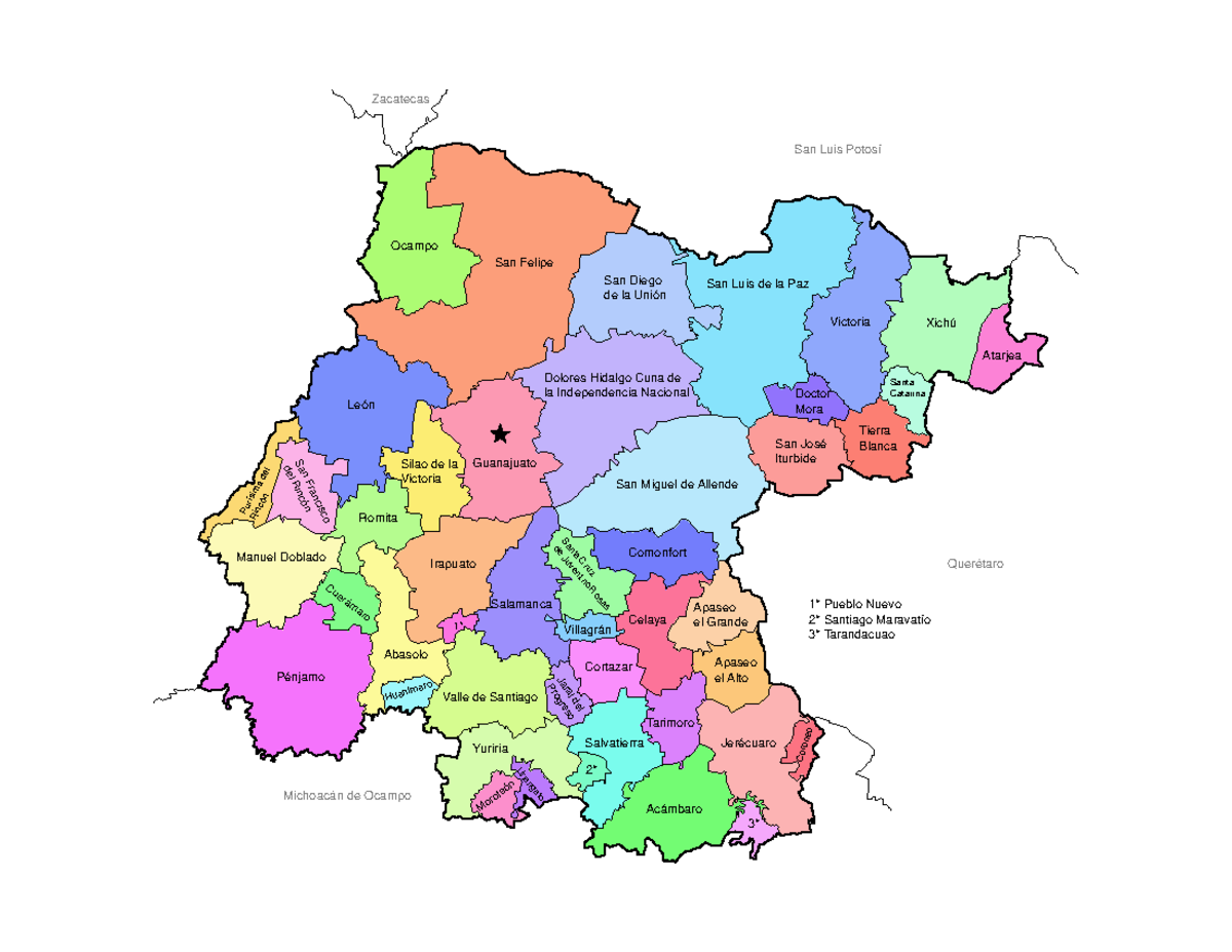 Mapa guanajuato con nombres a color - Abasolo Acámbaro San Miguel de ...