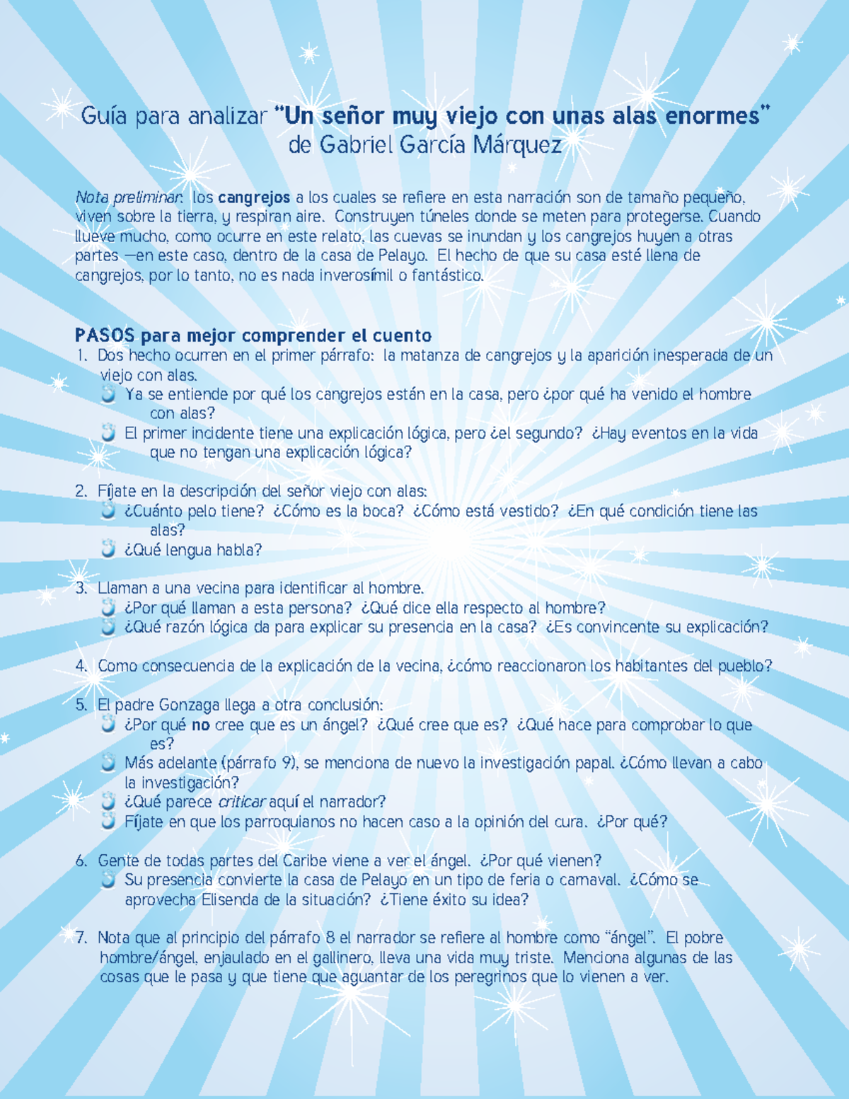 Senor muy viejo-guia (17) - Guía para analizar “Un señor muy viejo con ...