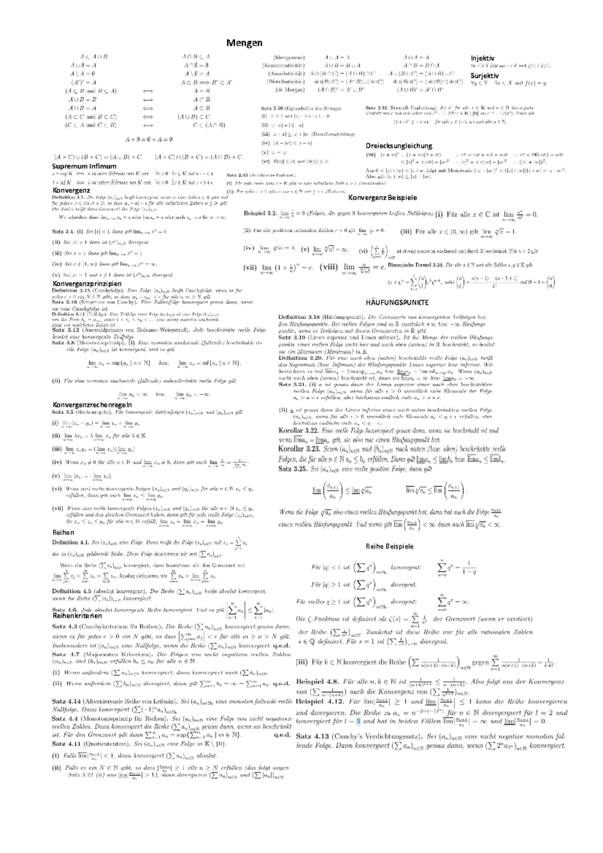 Cheatsheet Probeklausur - Analysis I - Konvergenz Konvergenzprinzipien ...