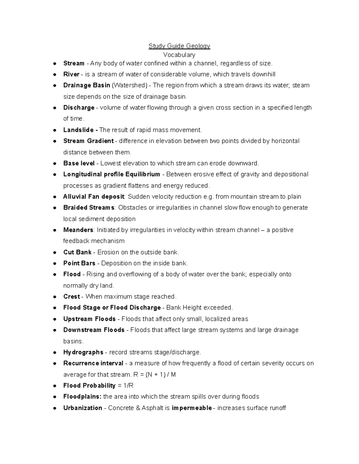 Study Guide Geology - Study Guide Geology Vocabulary Stream - Any body ...