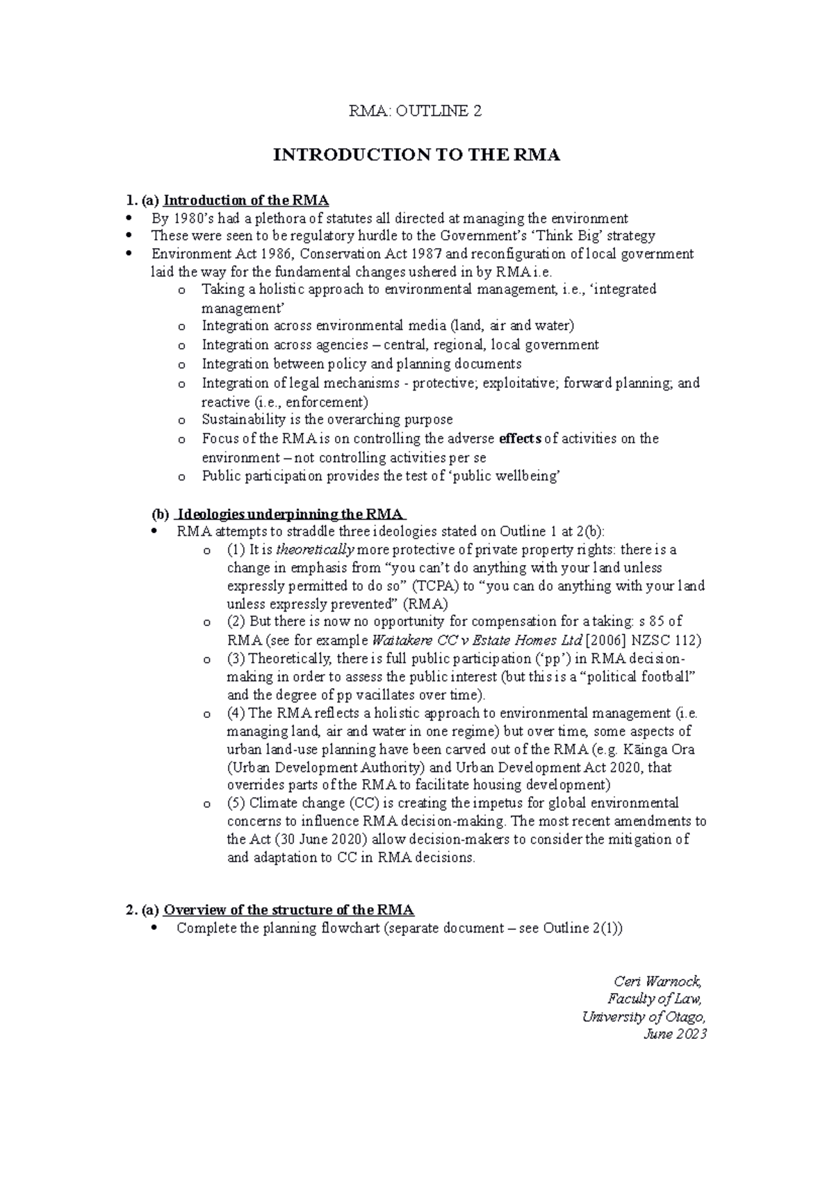 Outline 2 - RMA: OUTLINE 2 INTRODUCTION TO THE RMA 1. (a) Introduction ...